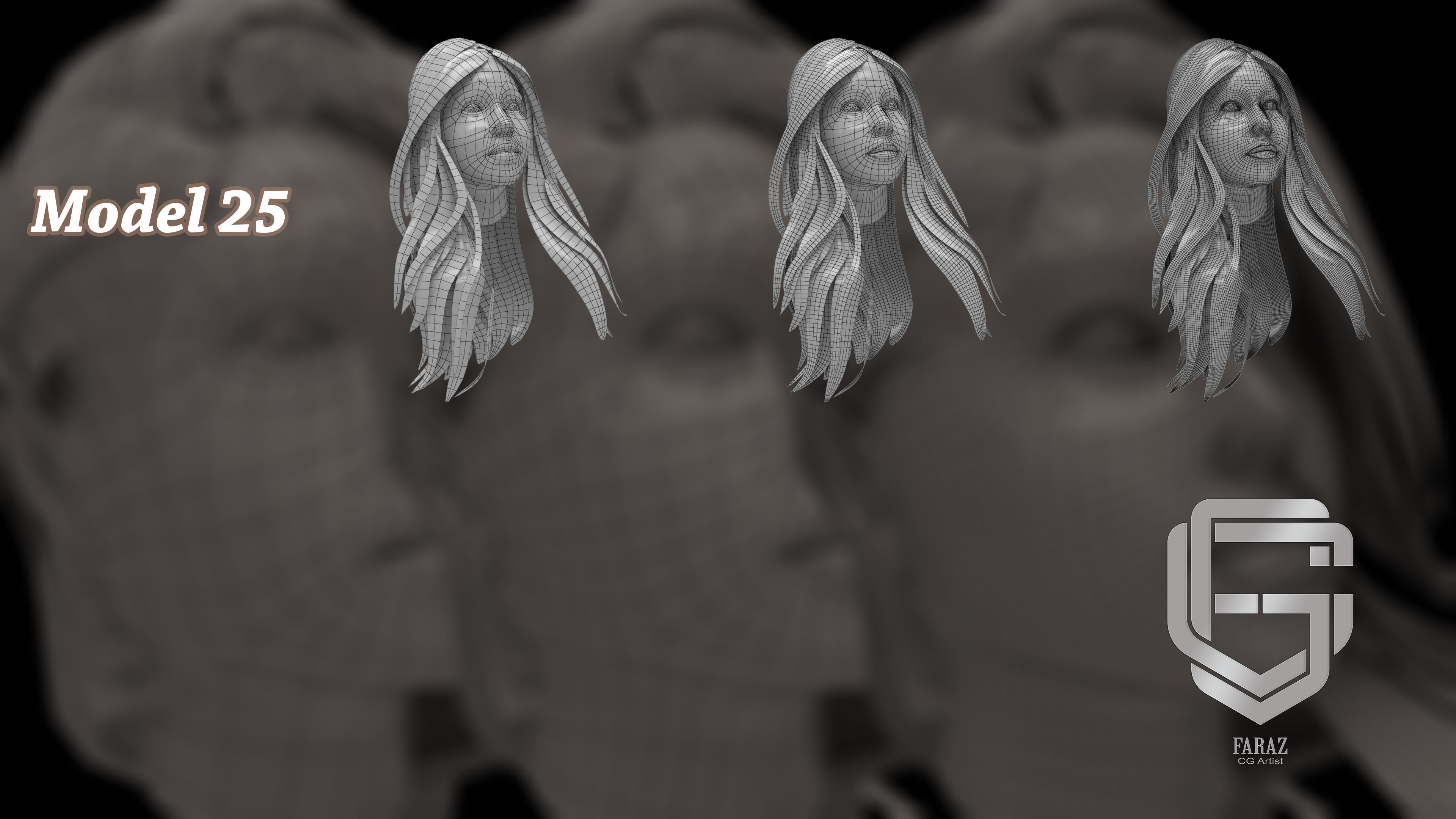 3D model 25 Female Head and Hair 3D Model Basemesh VR / AR / low-poly ...