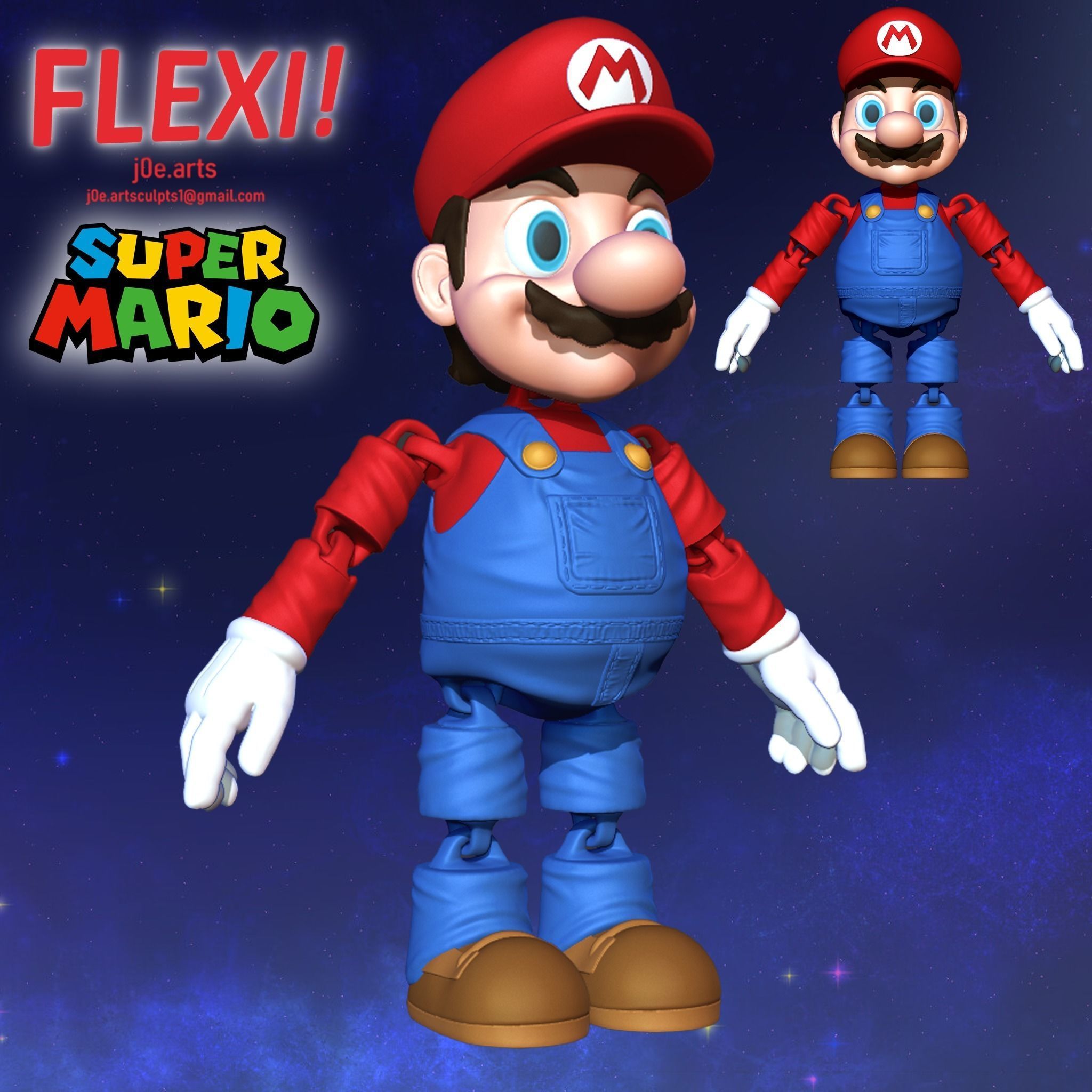 FLEXI Mario from Super Mario Bros Print in place and flexi 3D model 3D ...