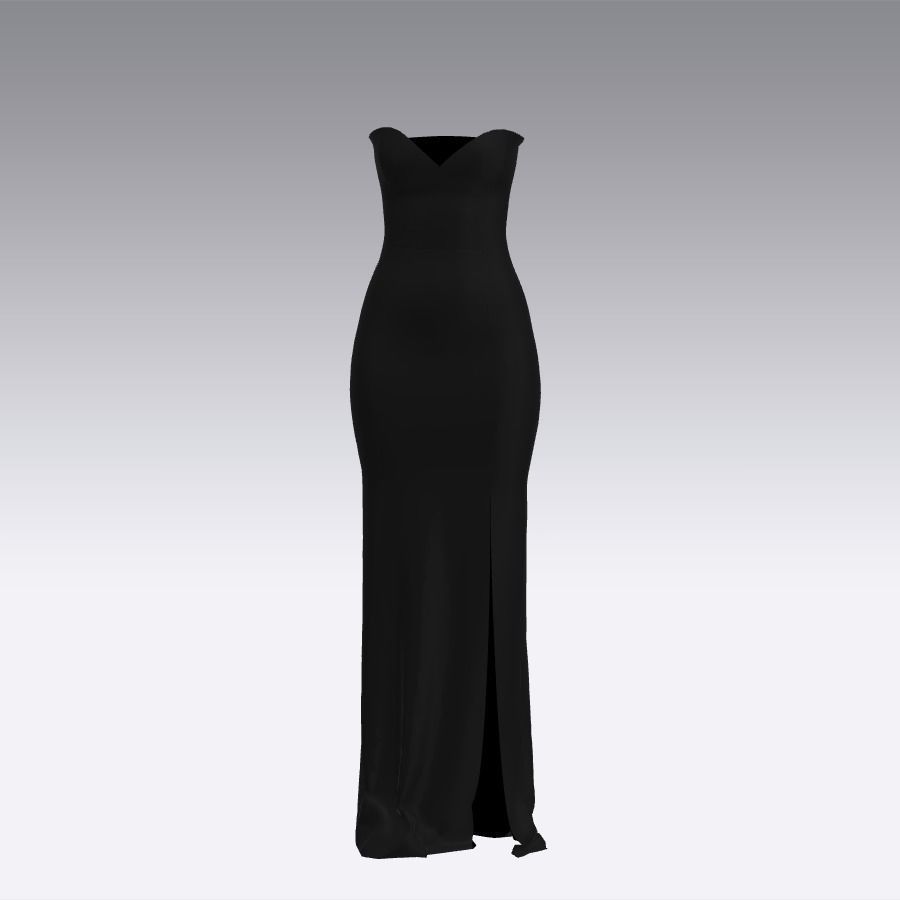3D model Strapless black dress look slit skirt detail VR / AR / low ...