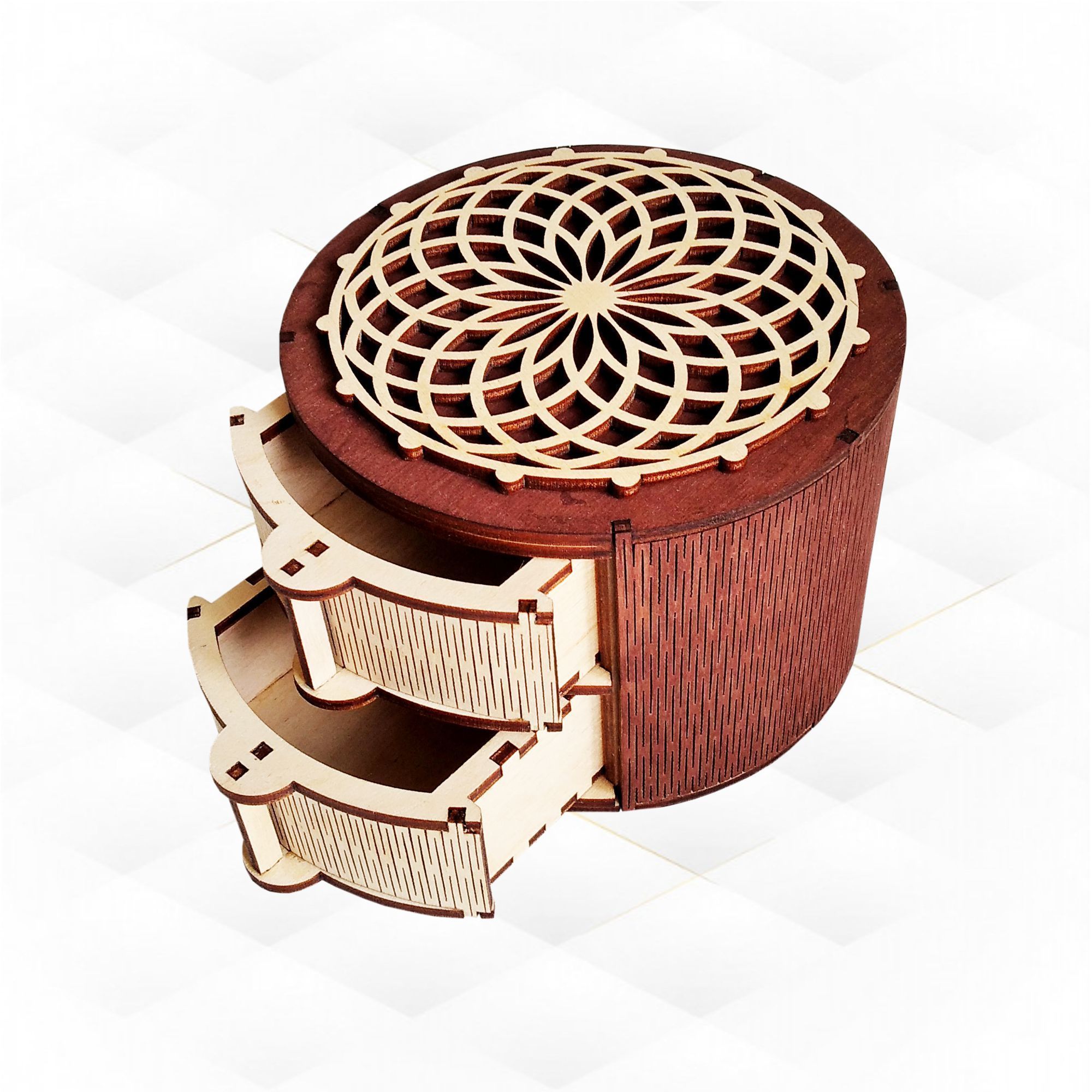 Gift round box with 2 shelves svg dxf design for laser cutting 3D model ...