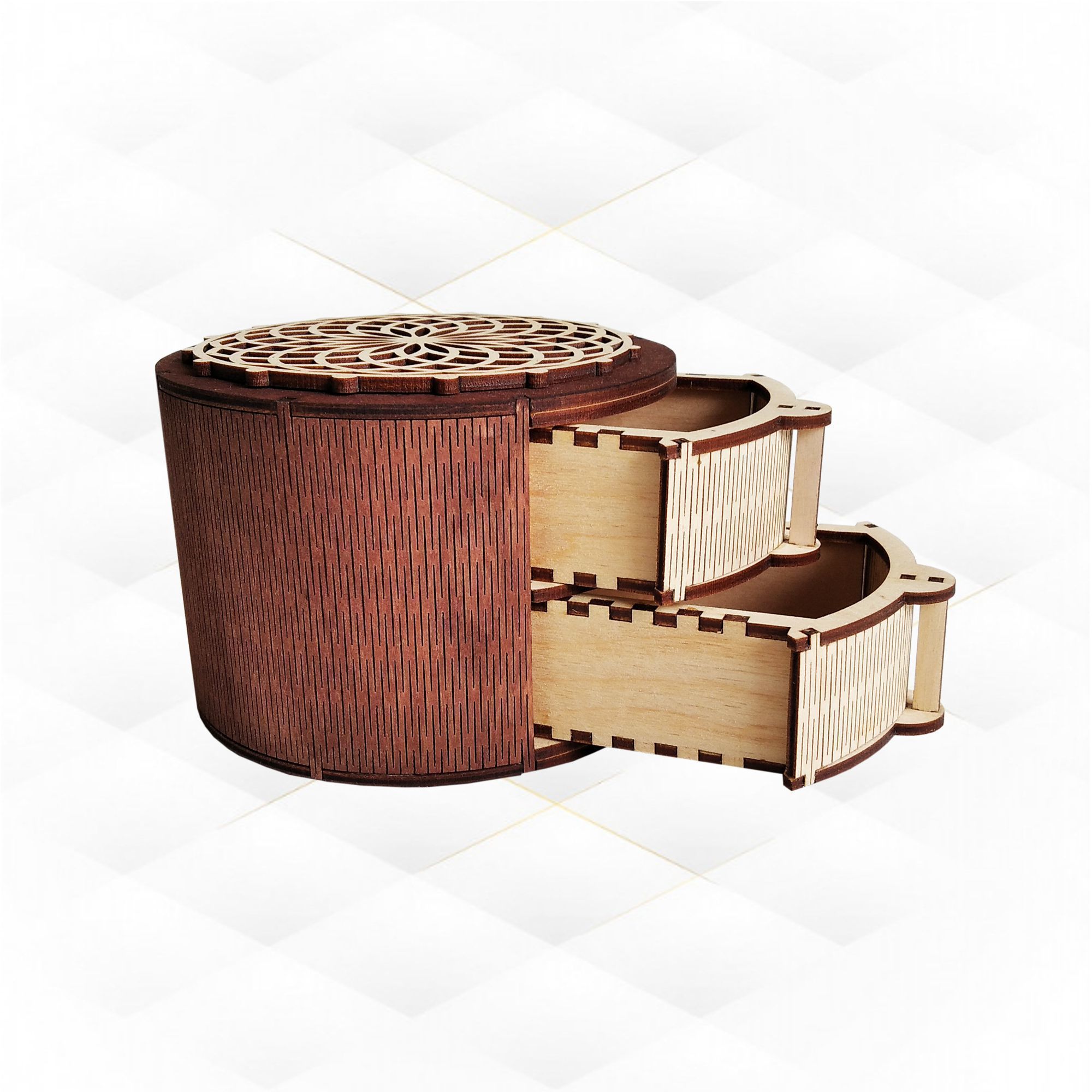 Gift round box with 2 shelves svg dxf design for laser cutting 3D model ...