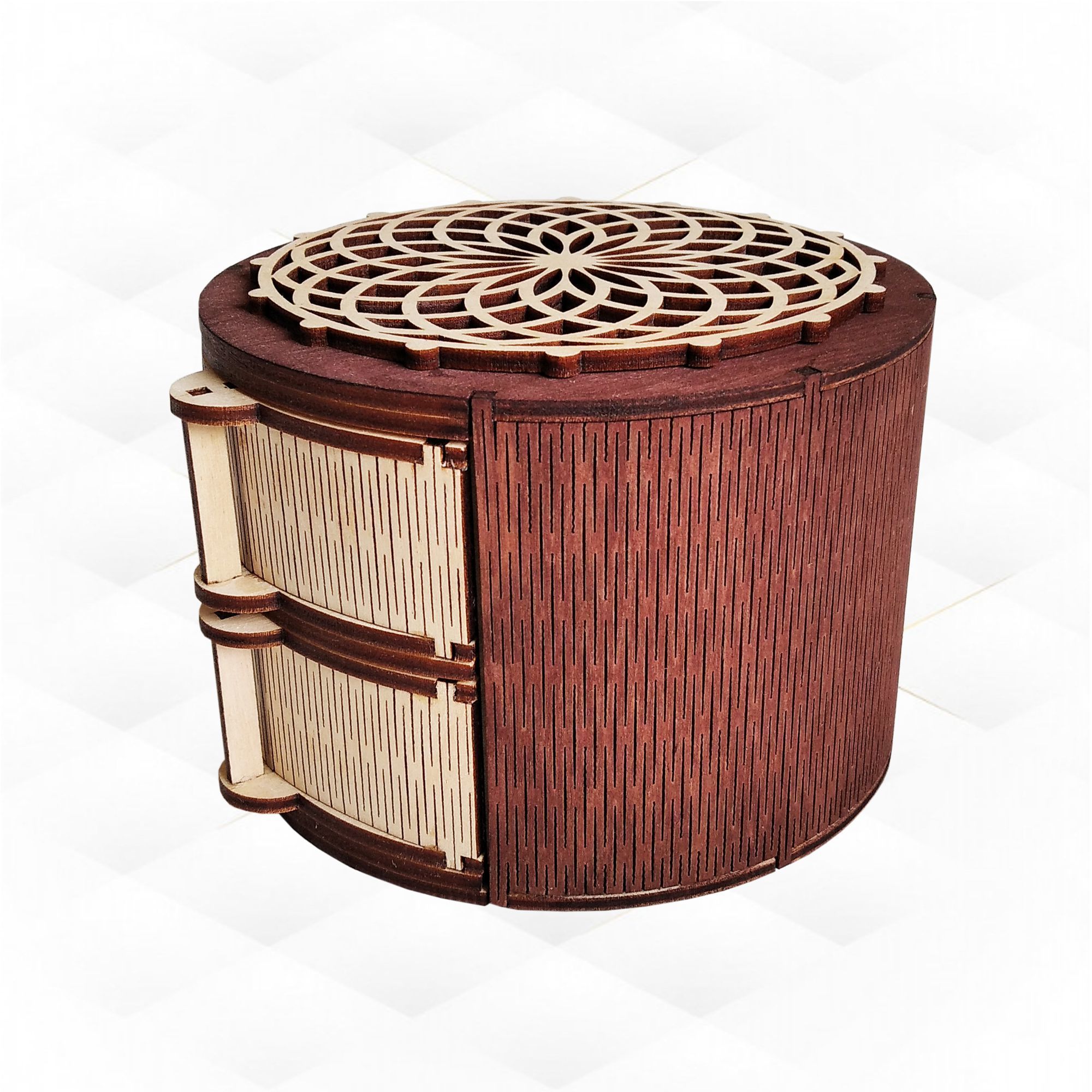 Gift round box with 2 shelves svg dxf design for laser cutting 3D model ...