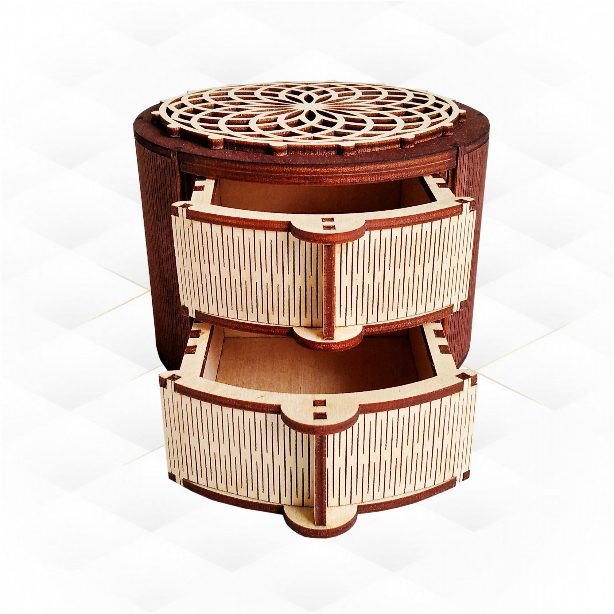 Gift round box with 2 shelves svg dxf design for laser cutting 3D model ...