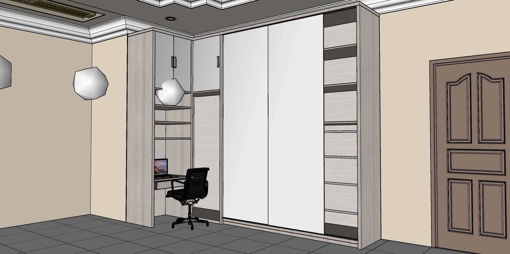 Design 3d Study Desk and Wardrobe sketch up modelling enscape 3D model | CGTrader