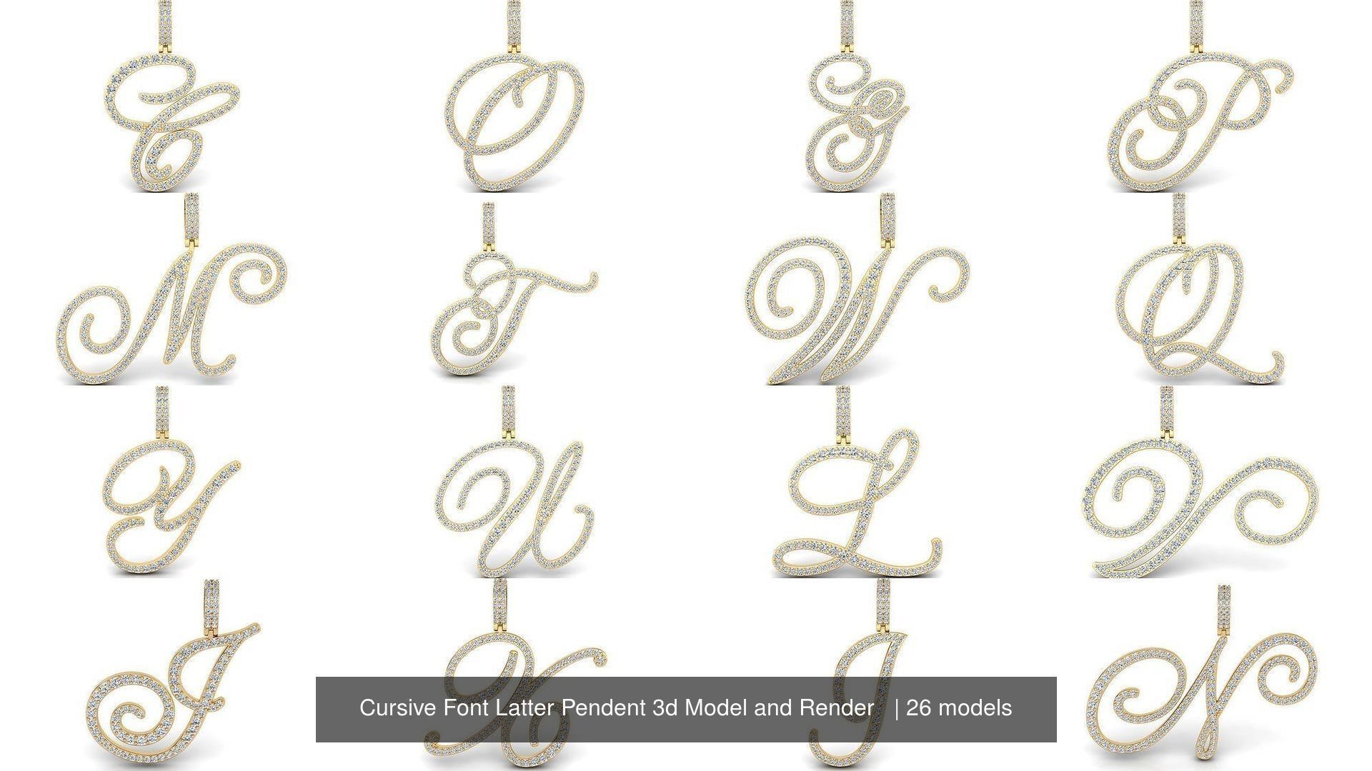Cursive Font Latter Pendent 3d Model and Render 3D Model Collection ...