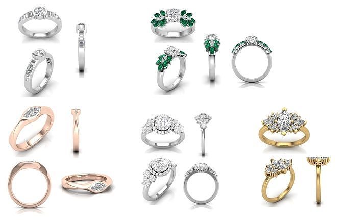 Set of 5 different rings 3D model 3D printable | CGTrader