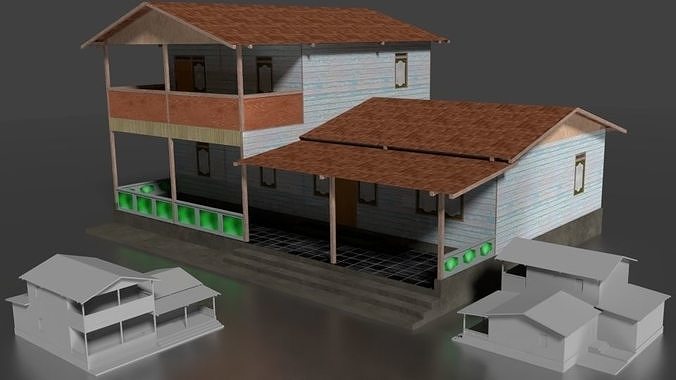 Rumah Beton Kayu Tingkat 001 free VR / AR / low-poly 3D model | CGTrader