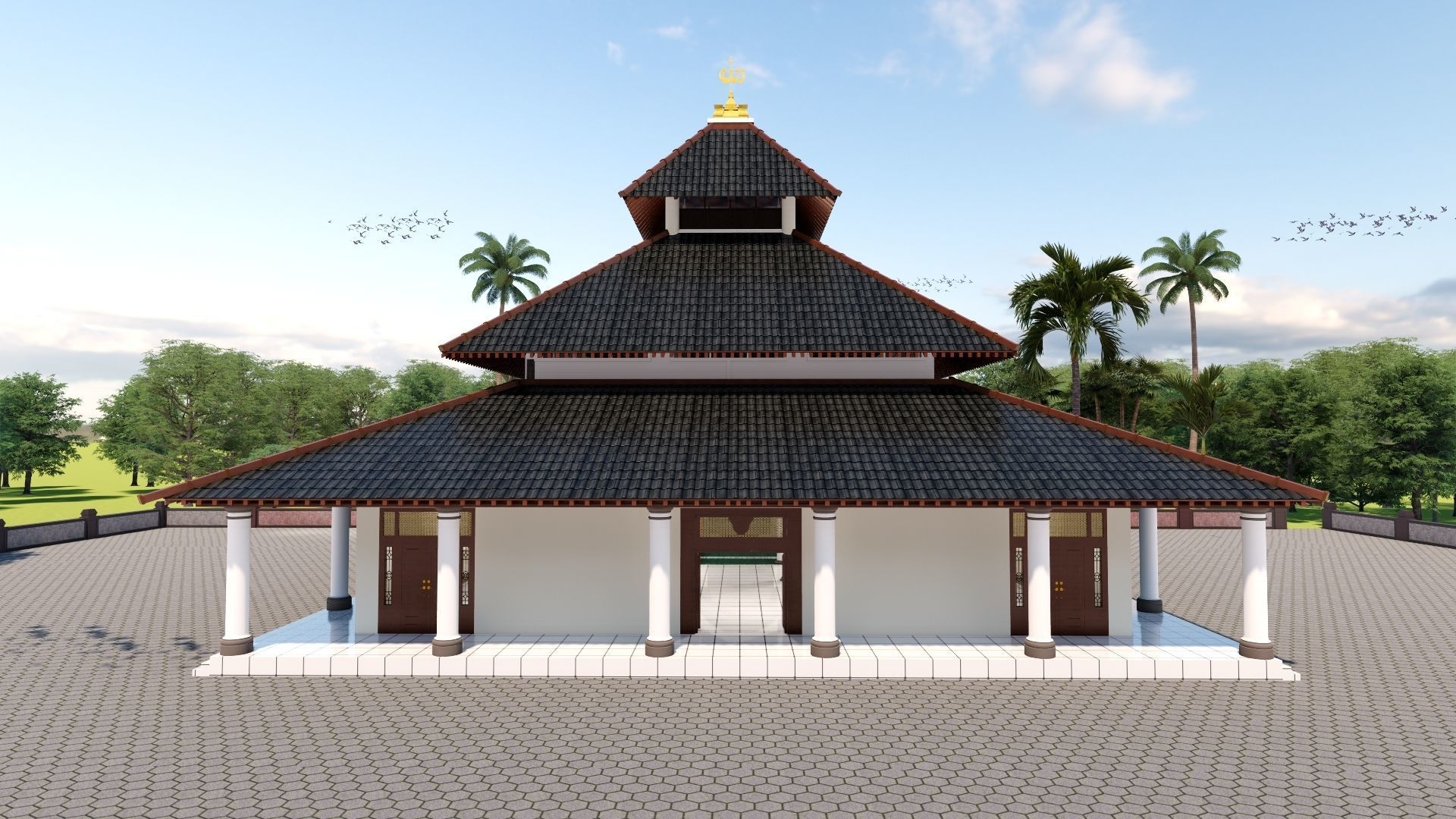 Javanese combine madinah Mosque exterior and interior 3D model | CGTrader
