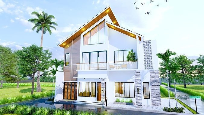 3D model 2 Floor Modern 3d House Design full Nice Interior VR / AR ...