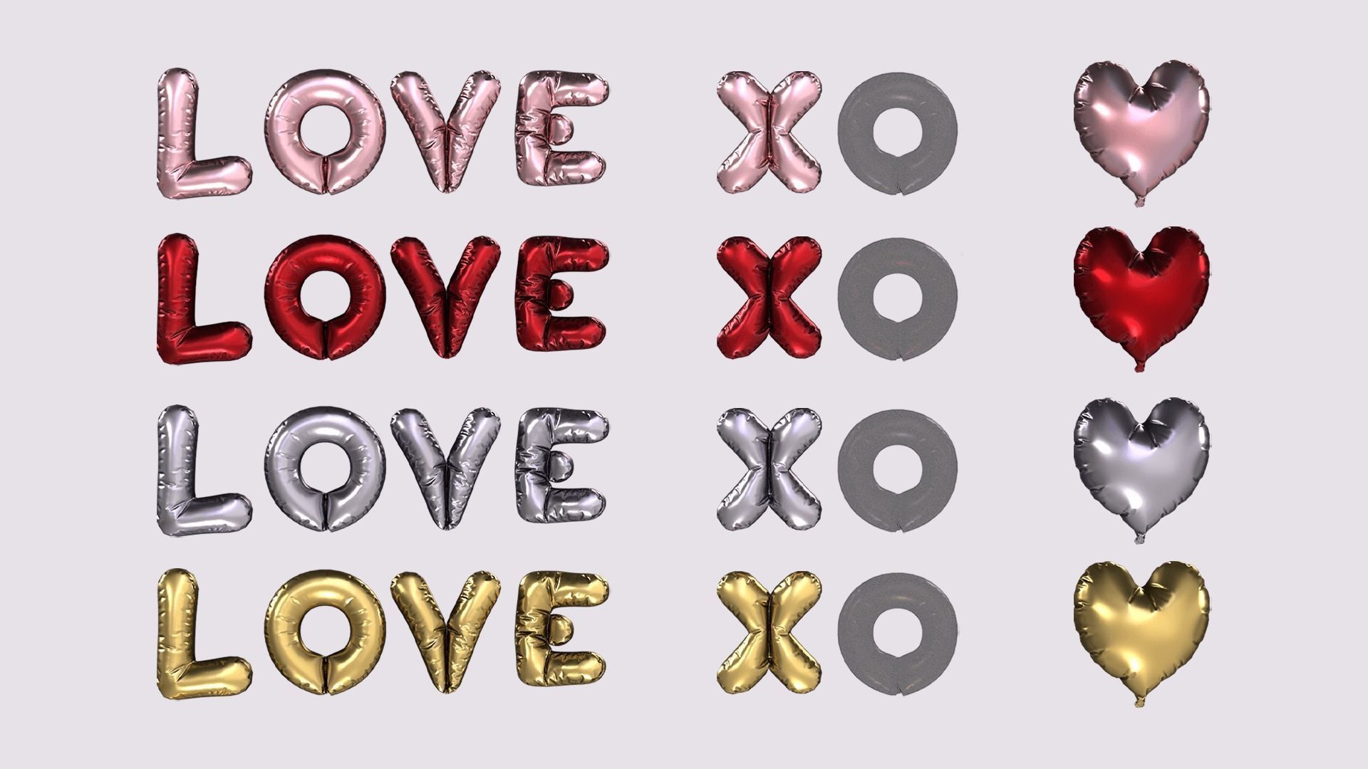 3D model Text lowpoly Air Balloons Love Heart XOXO VR / AR / low-poly ...