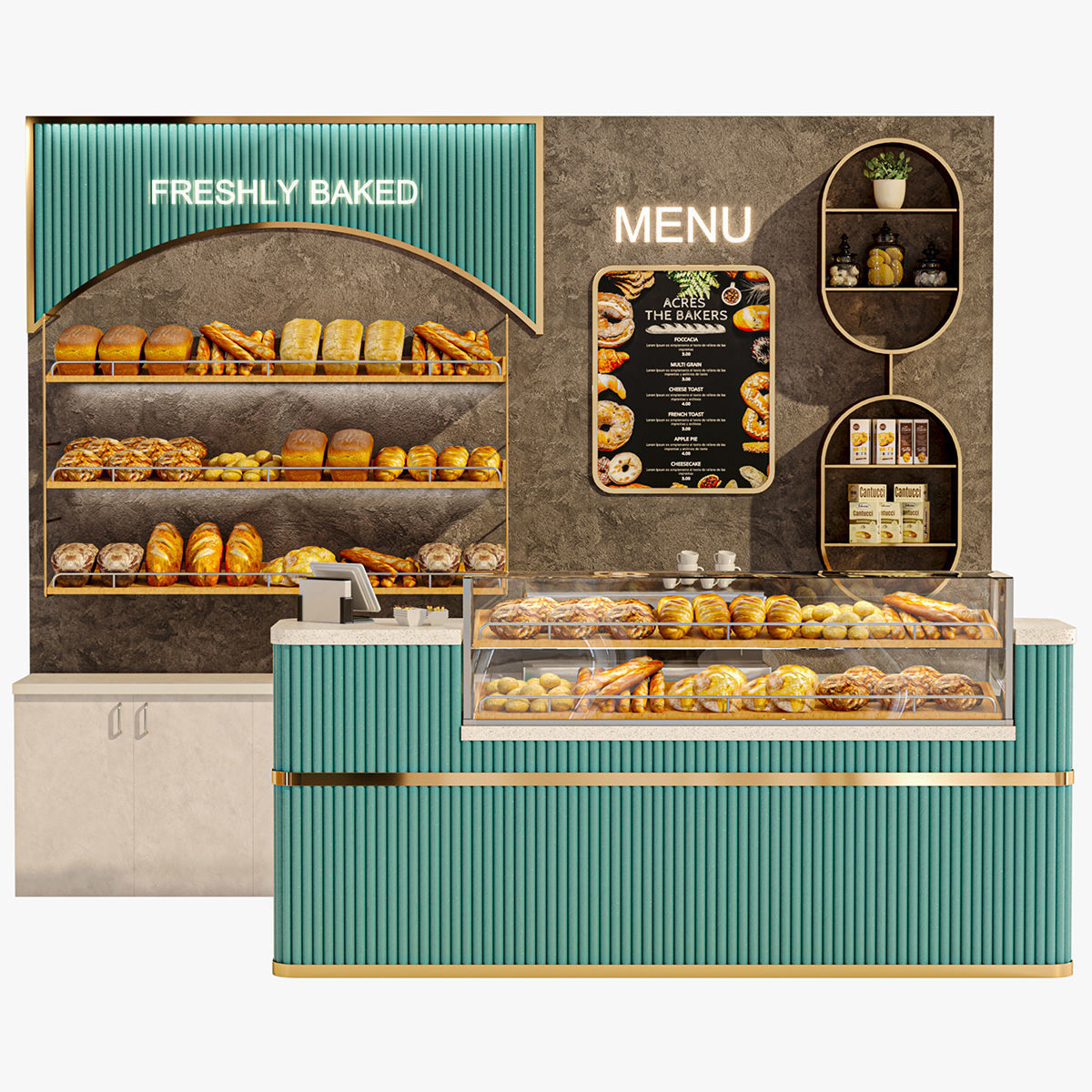Modern bakery with pastries and coffee 3D model | CGTrader