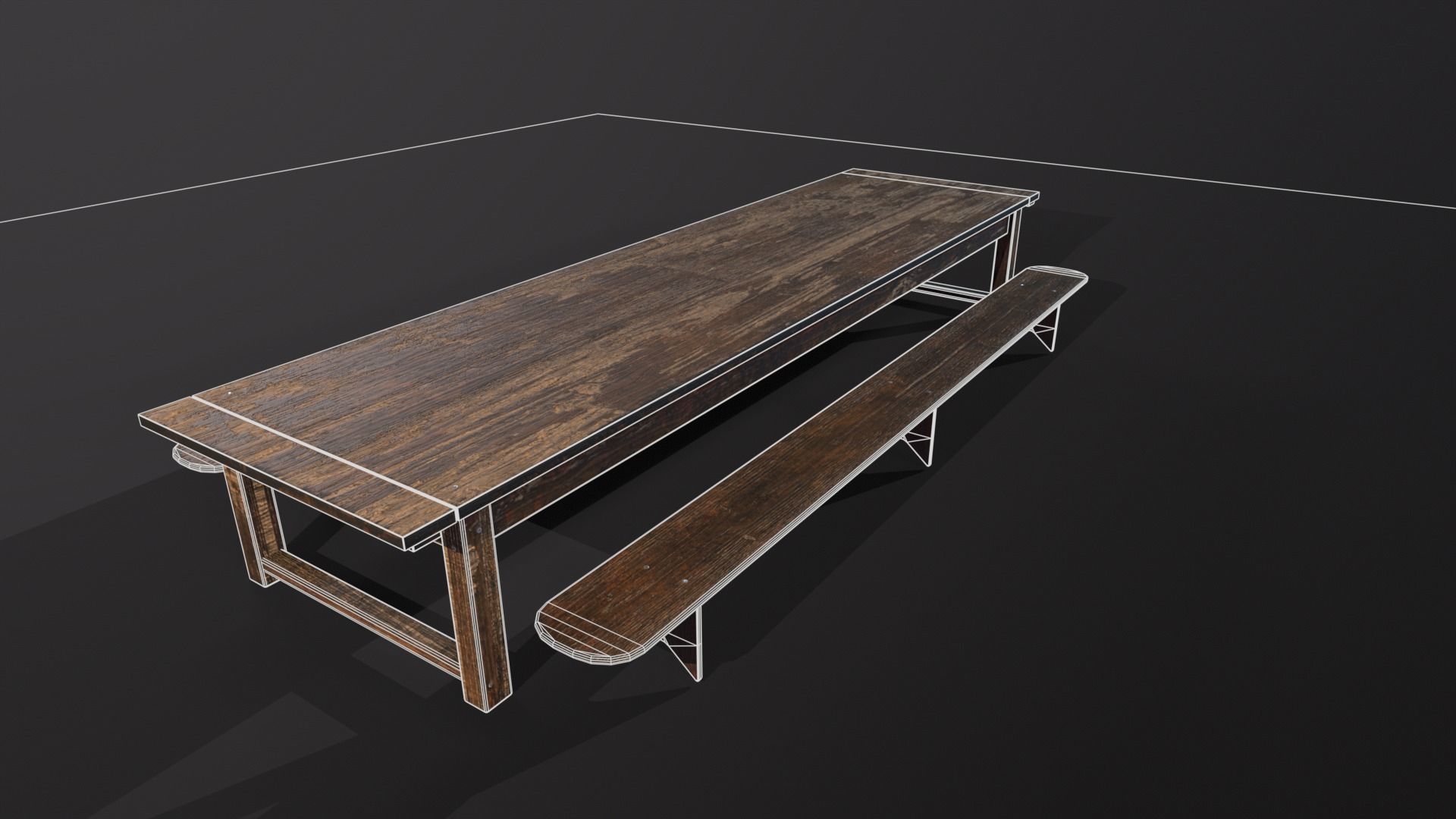 3D model Long table with two benches VR / AR / low-poly | CGTrader