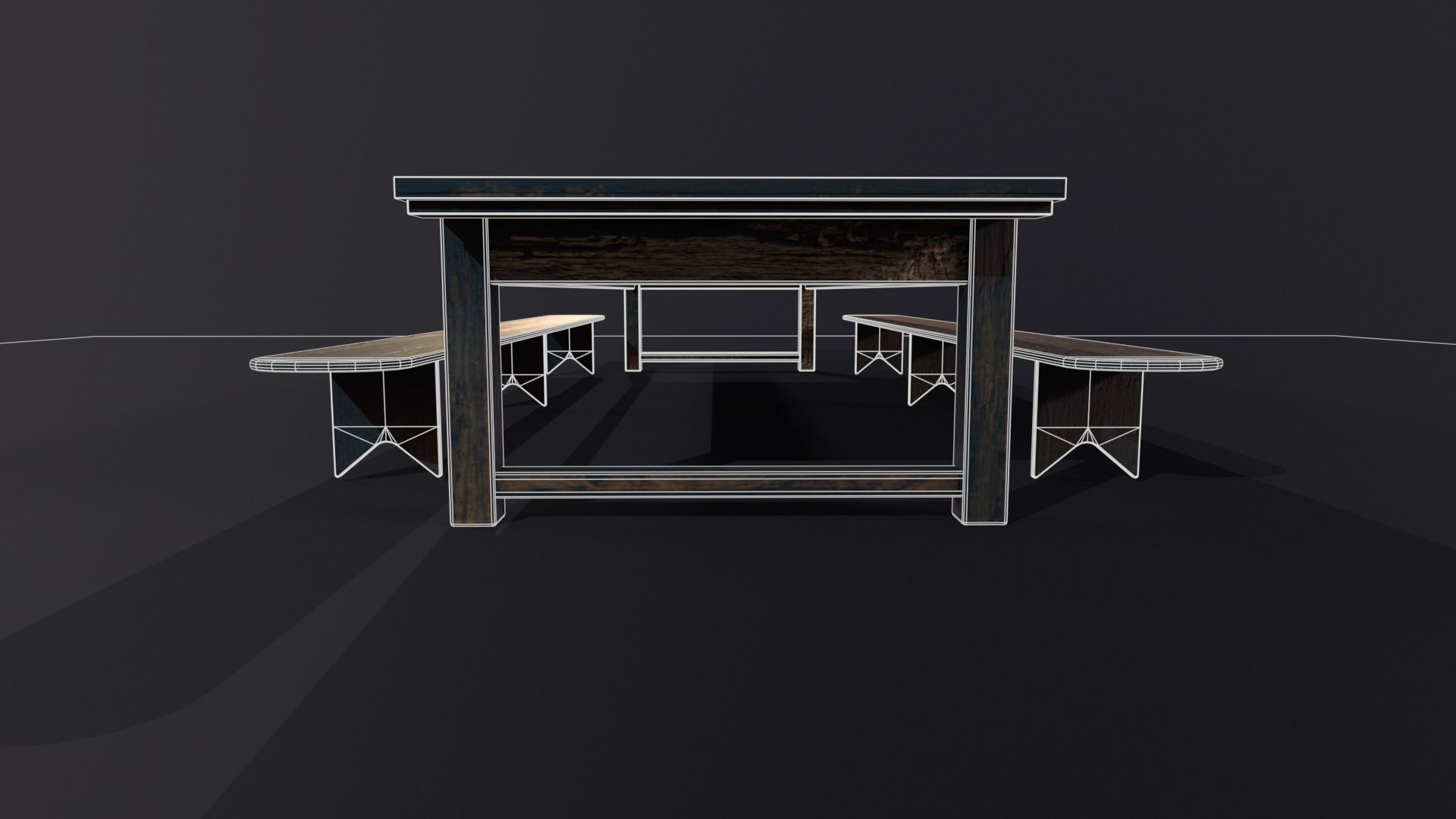3D model Long table with two benches VR / AR / low-poly | CGTrader