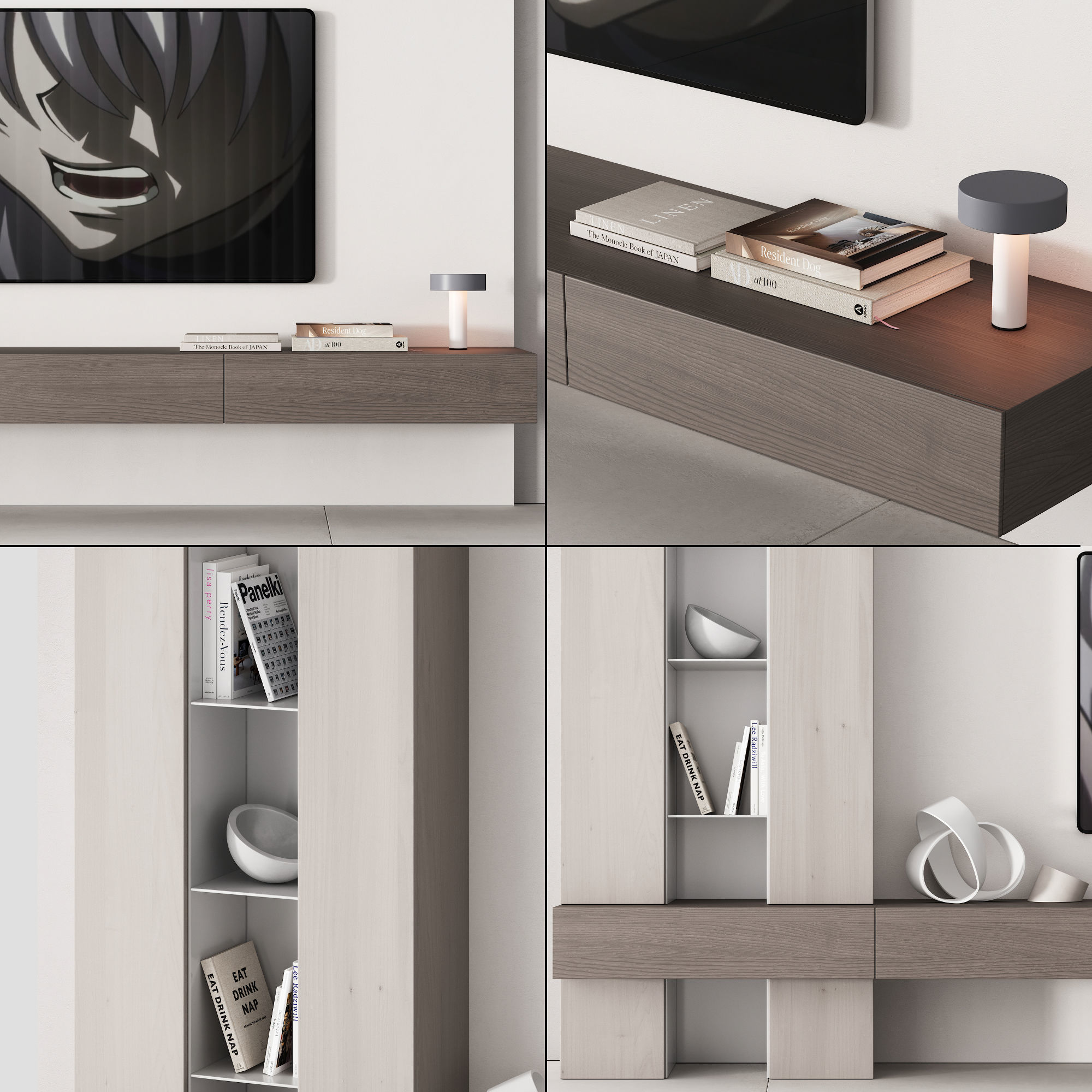 157 tv wall kit 06 neutral japandi wood 00 3D model | CGTrader