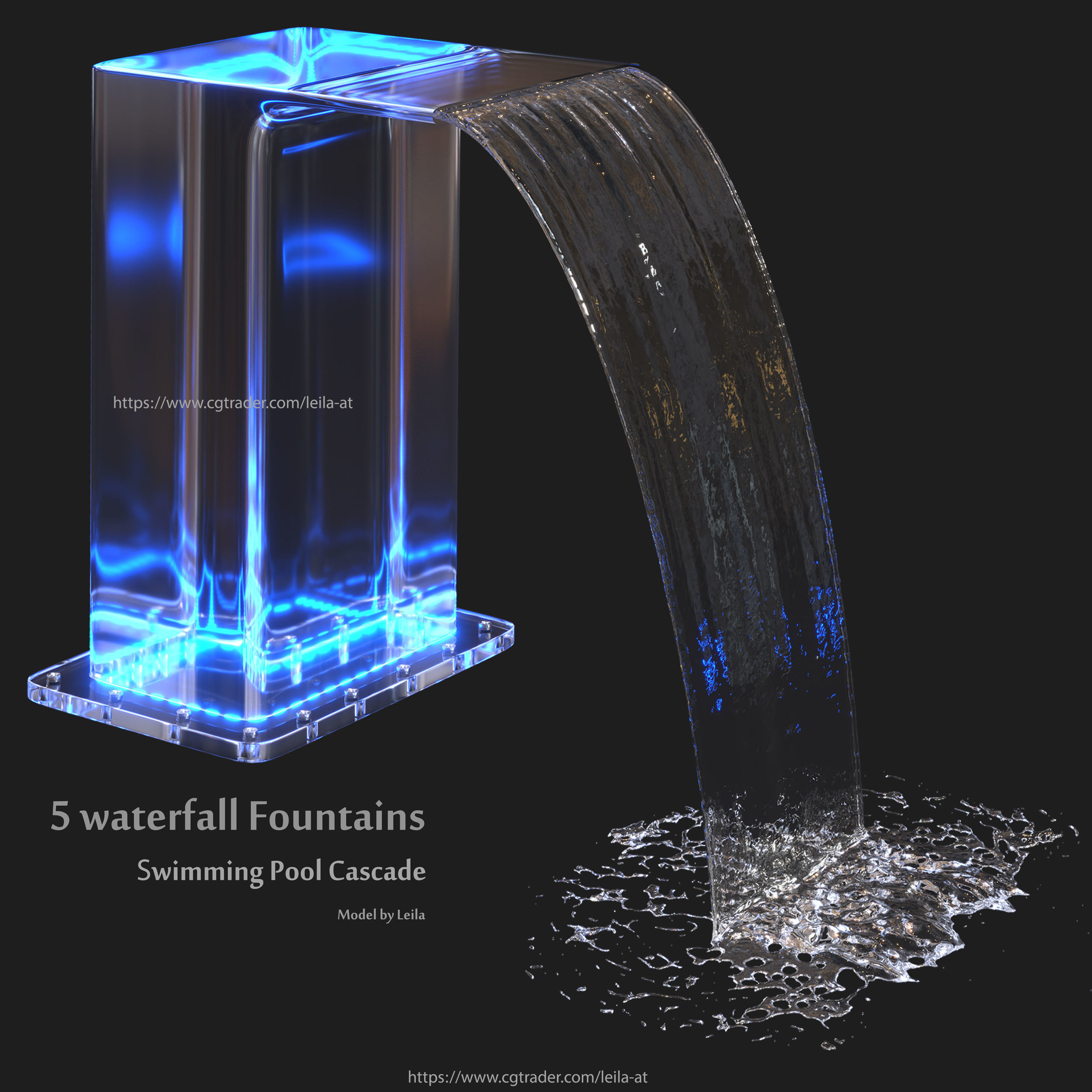 Waterfall Fountains Swimming Pool Cascade 3D model | CGTrader