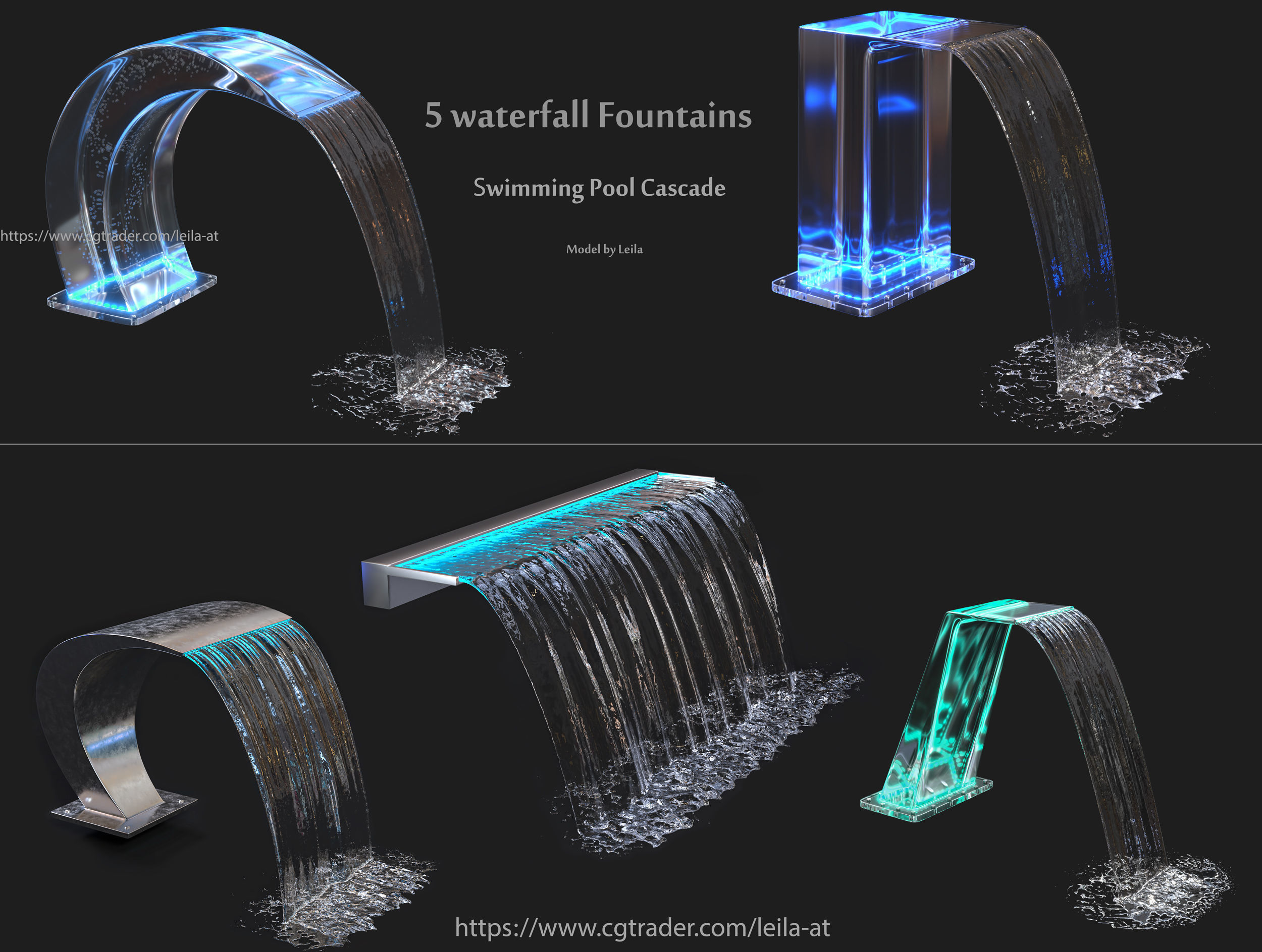 Waterfall Fountains Swimming Pool Cascade 3D model | CGTrader
