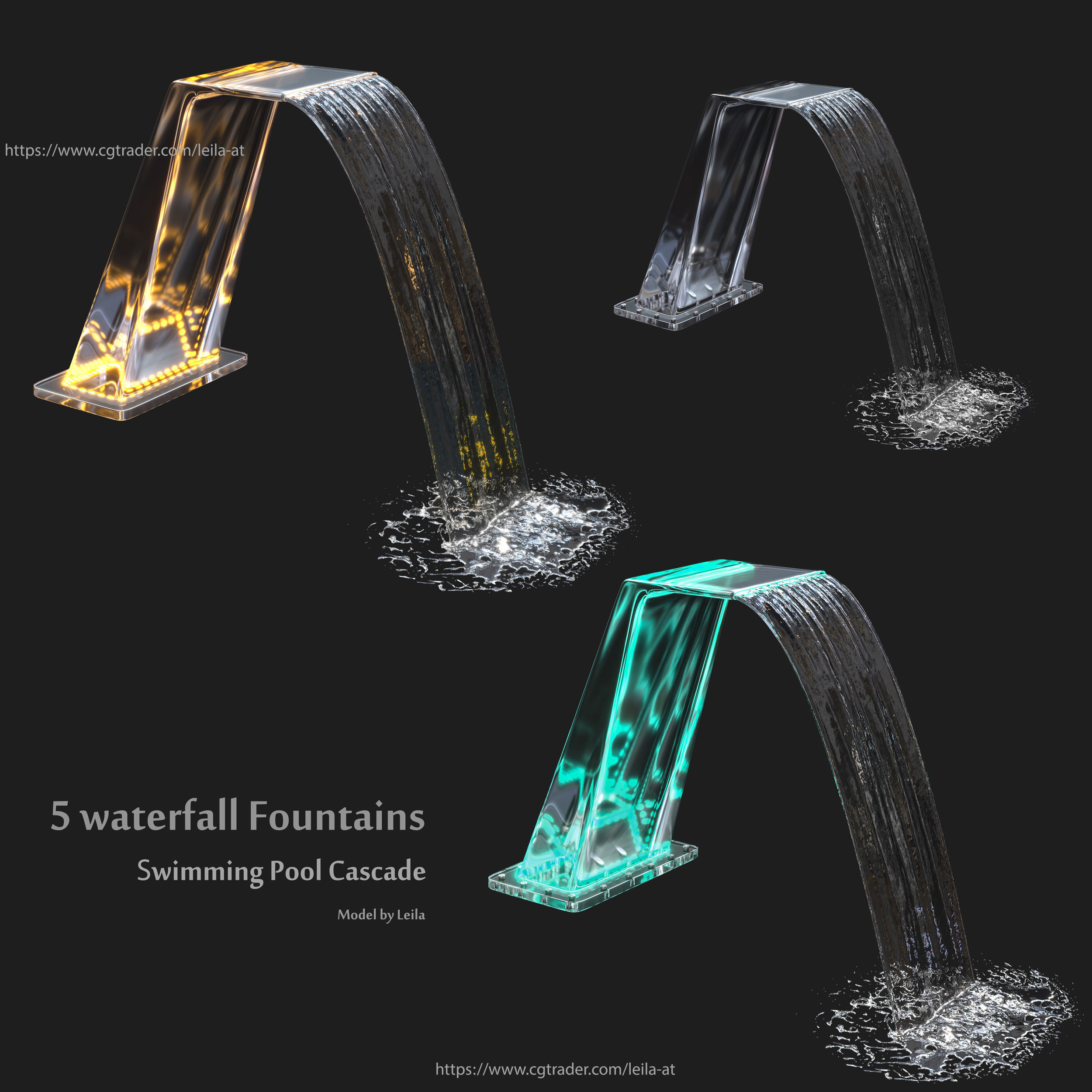 Waterfall Fountains Swimming Pool Cascade 3D model | CGTrader