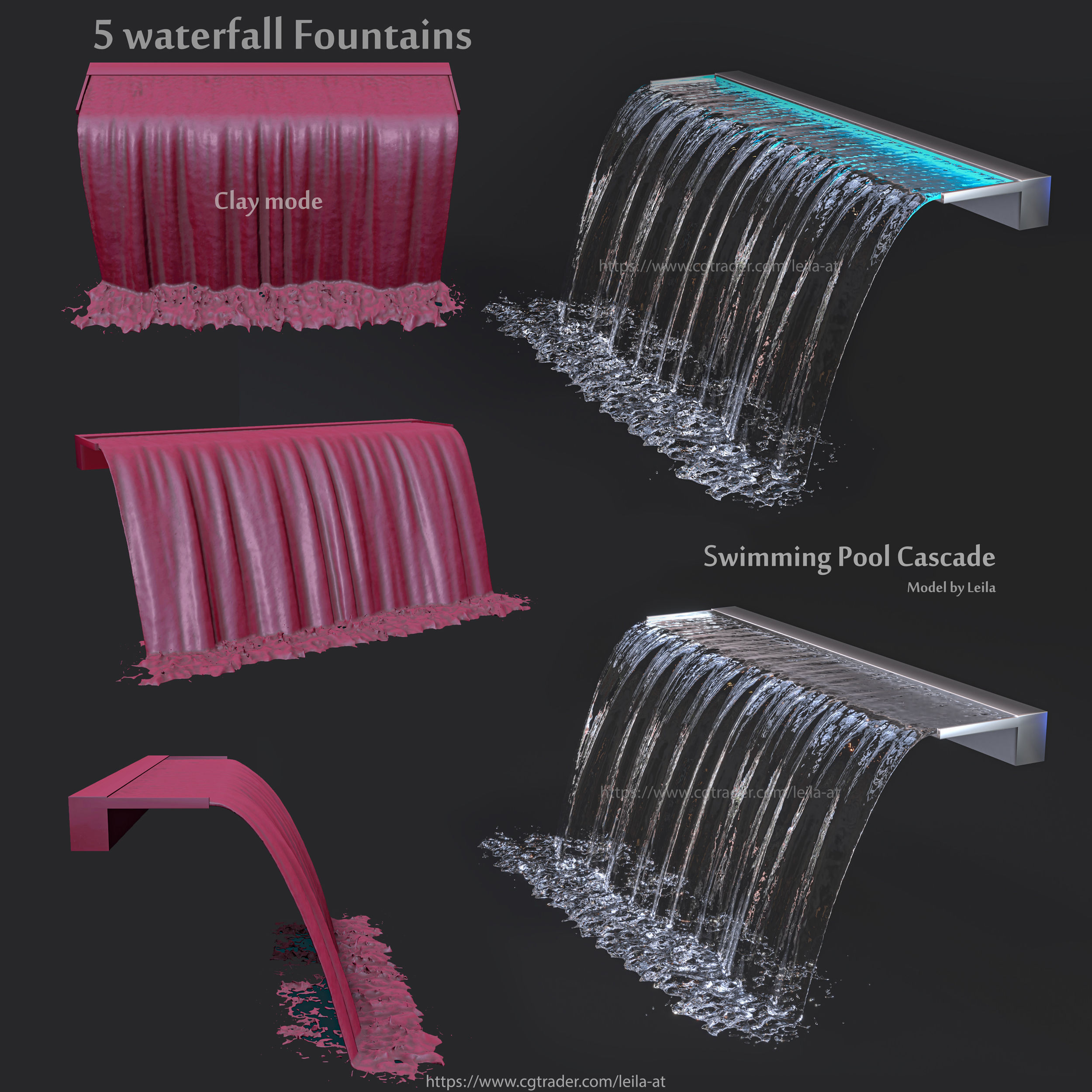 Waterfall Fountains Swimming Pool Cascade 3D model | CGTrader