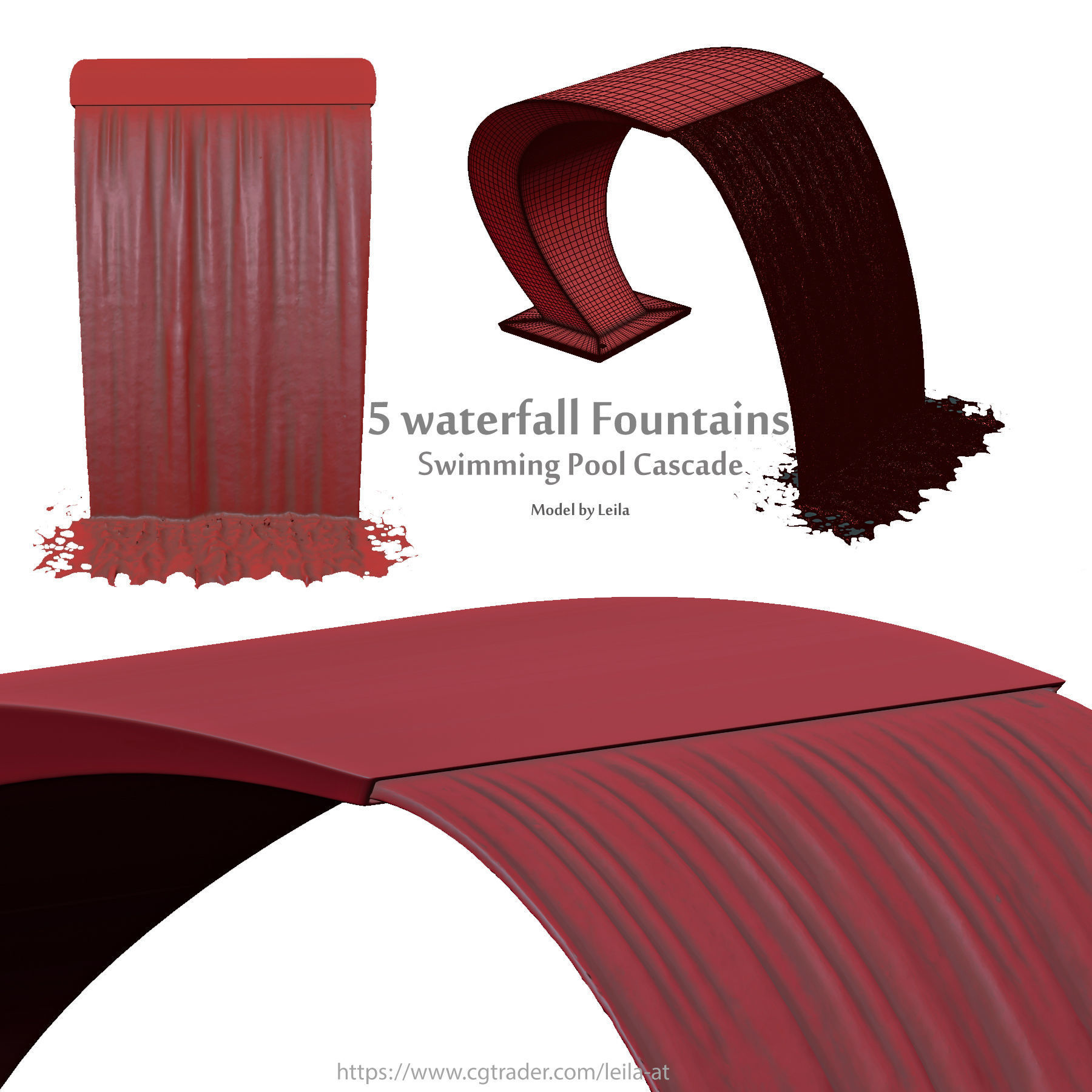 Waterfall Fountains Swimming Pool Cascade 3D model | CGTrader