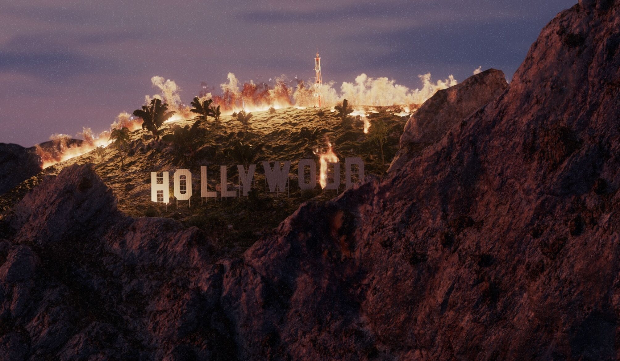 Hollywood Sign with Pyro free 3D model | CGTrader