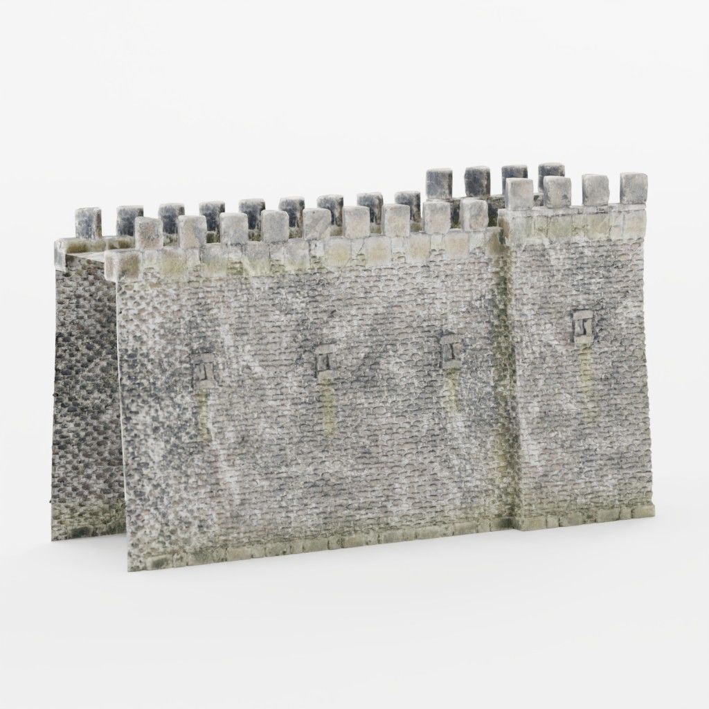 3D model Castle Wall Section and Tower - Game Asset VR / AR / low-poly ...
