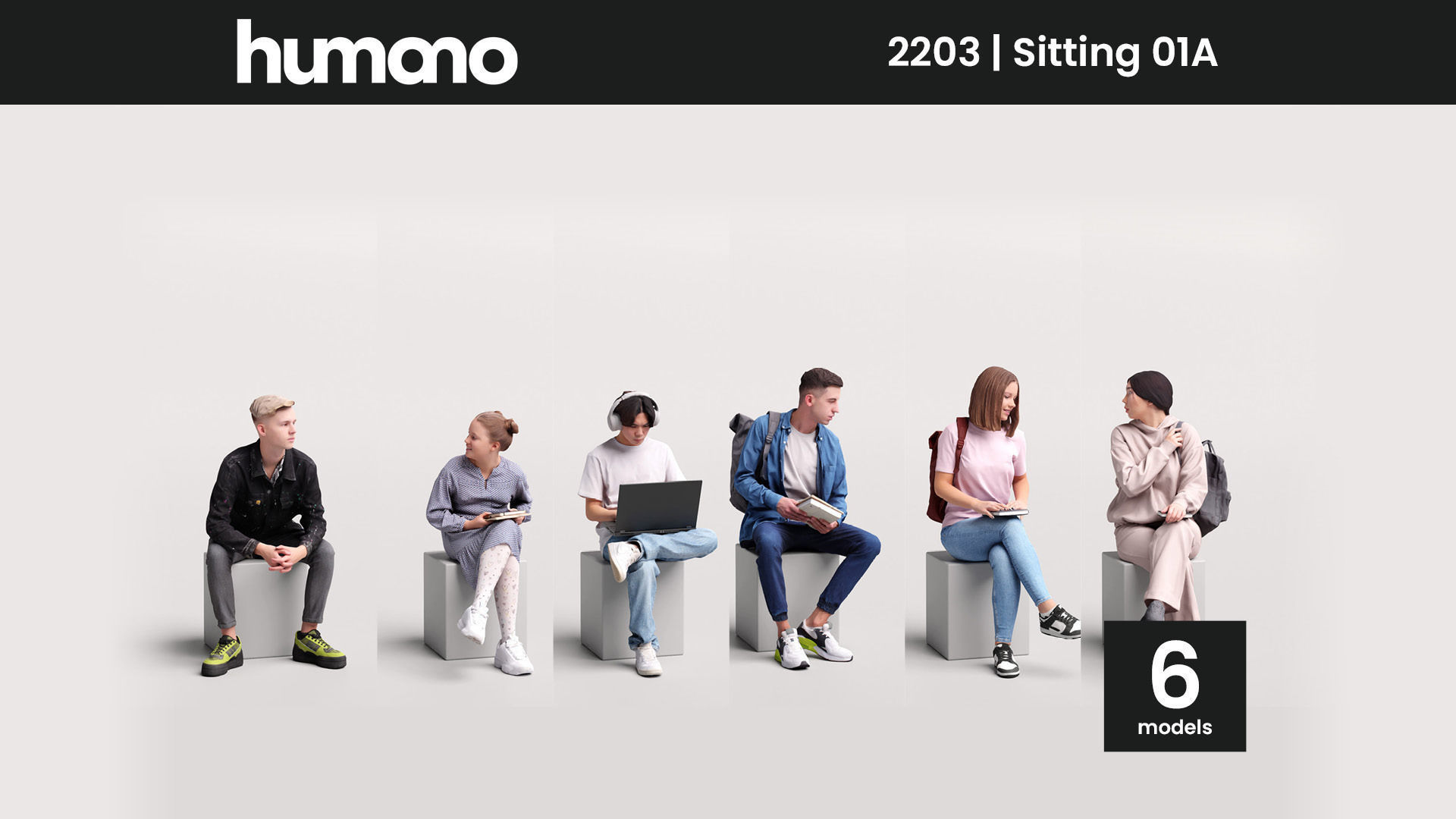 Humano 6-Pack - SITTING SEATED WOMAN MAN PEOPLE - 6x 3D models A 3D ...