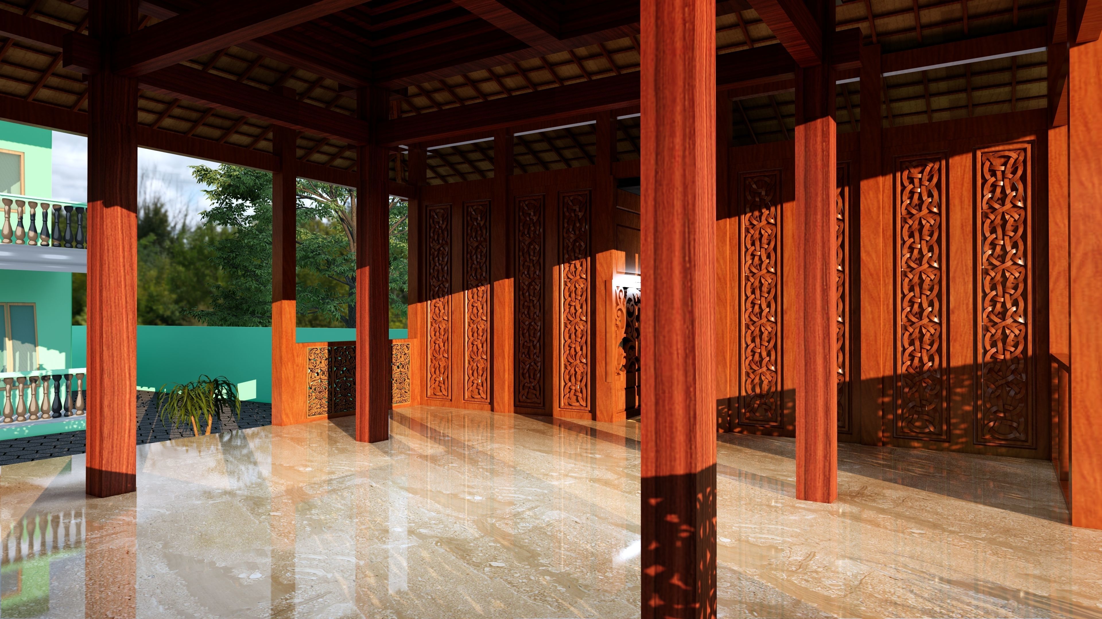 Wooden Mosque Design Islamic building Prayer Room 3D model | CGTrader