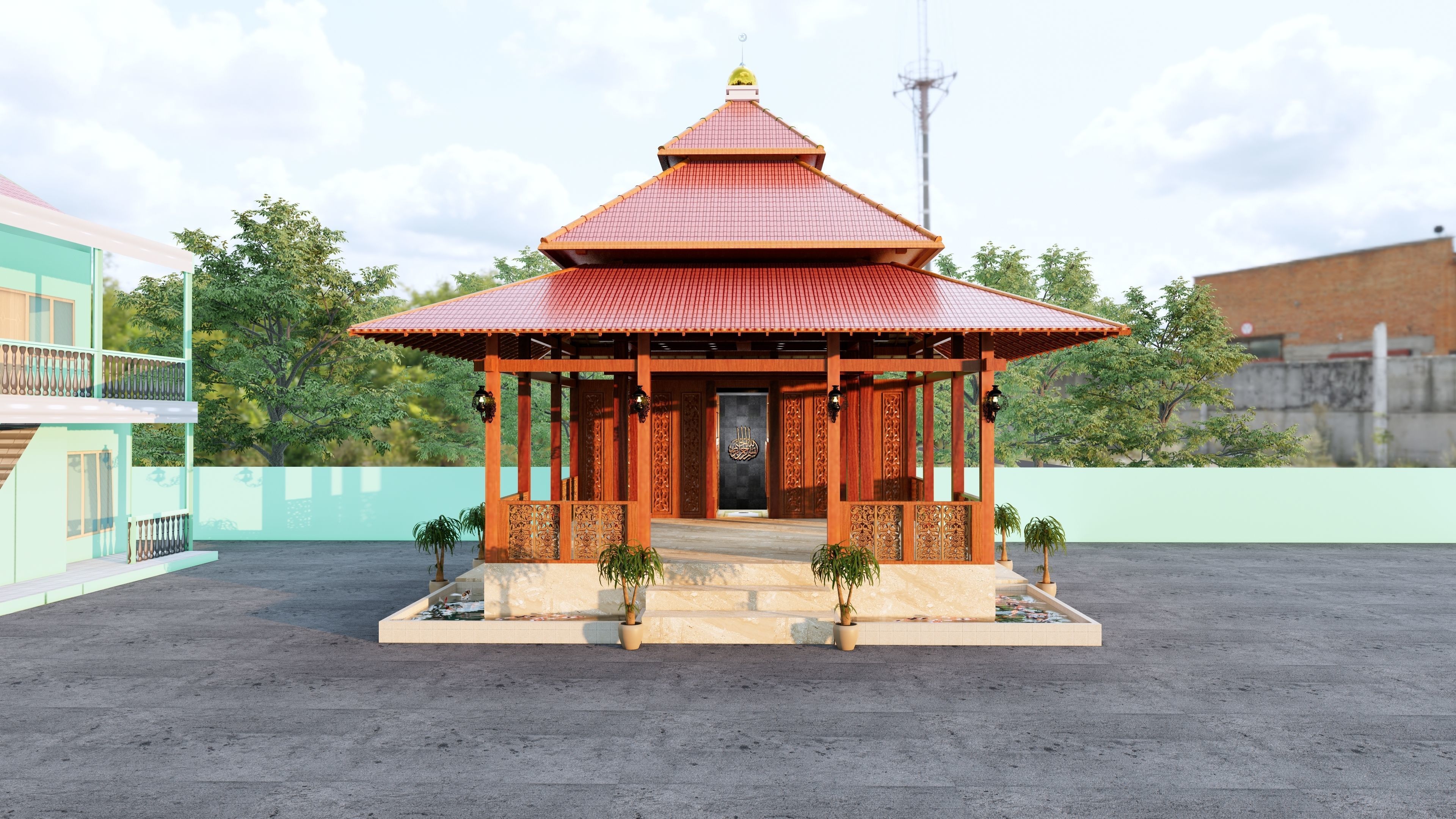 Wooden Mosque Design Islamic building Prayer Room 3D model | CGTrader