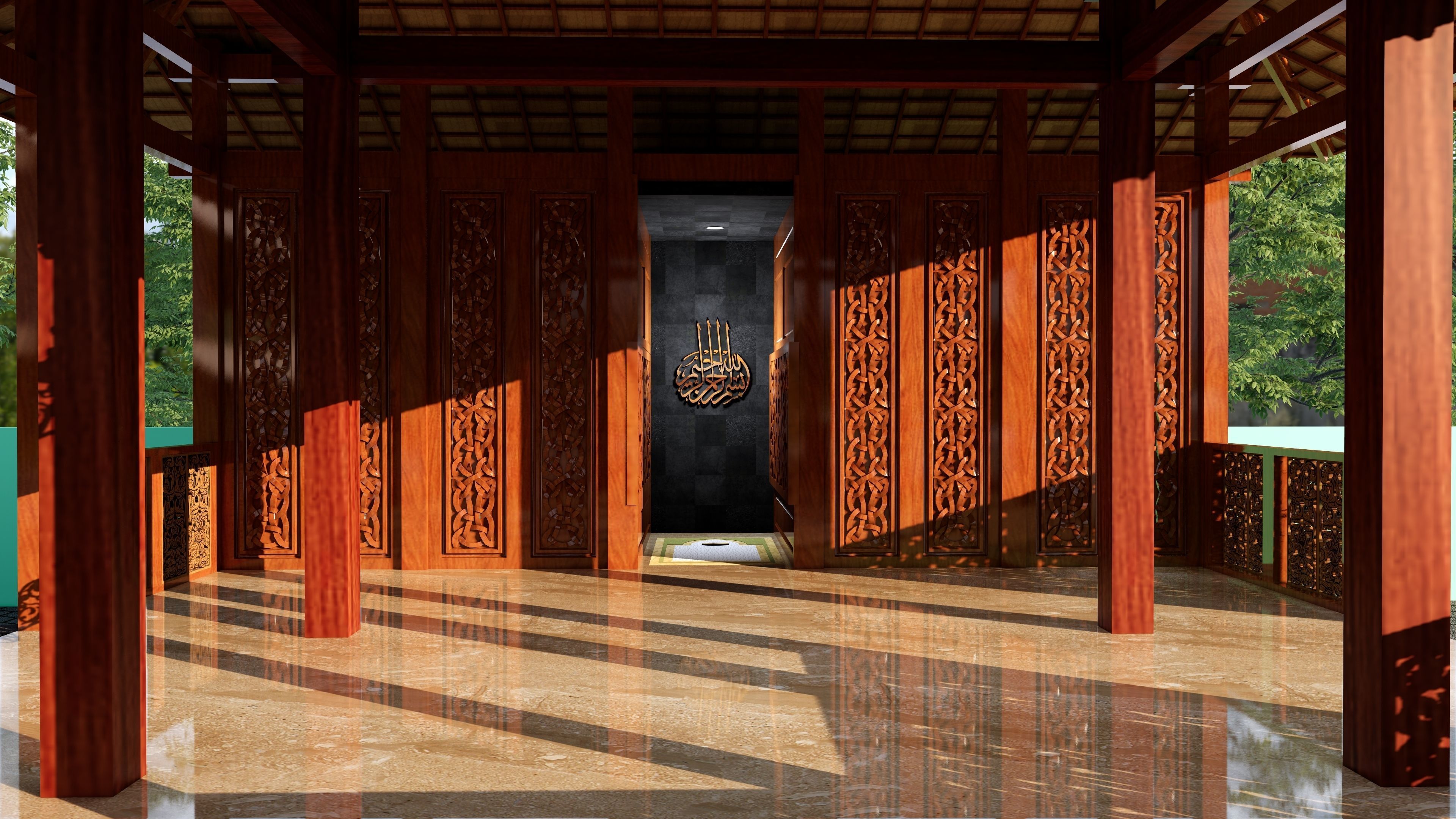 Wooden Mosque Design Islamic building Prayer Room 3D model | CGTrader