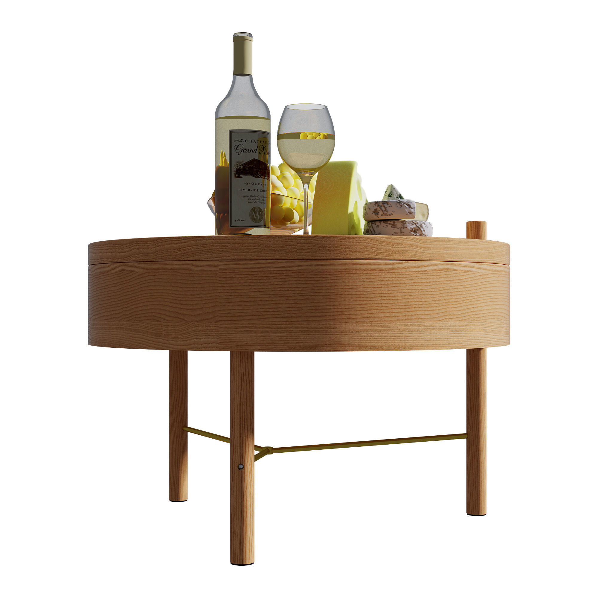 Homary Modern Round Wood Rotating Tray Coffee Table with Storage 3D ...