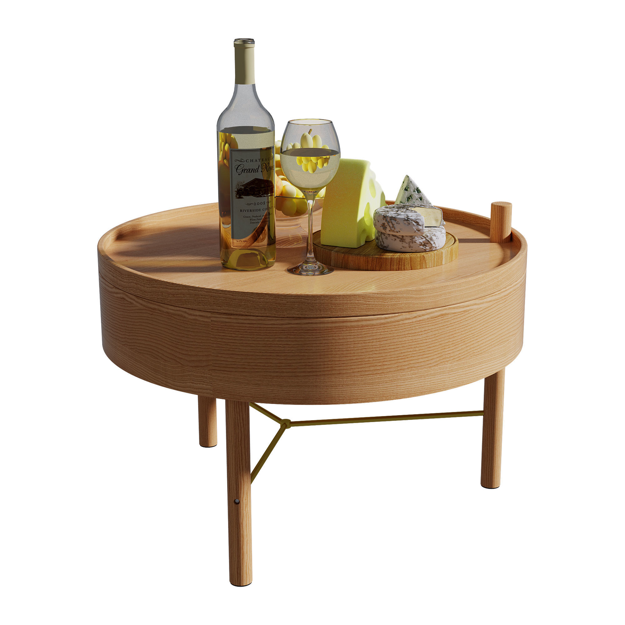 Homary Modern Round Wood Rotating Tray Coffee Table with Storage 3D ...