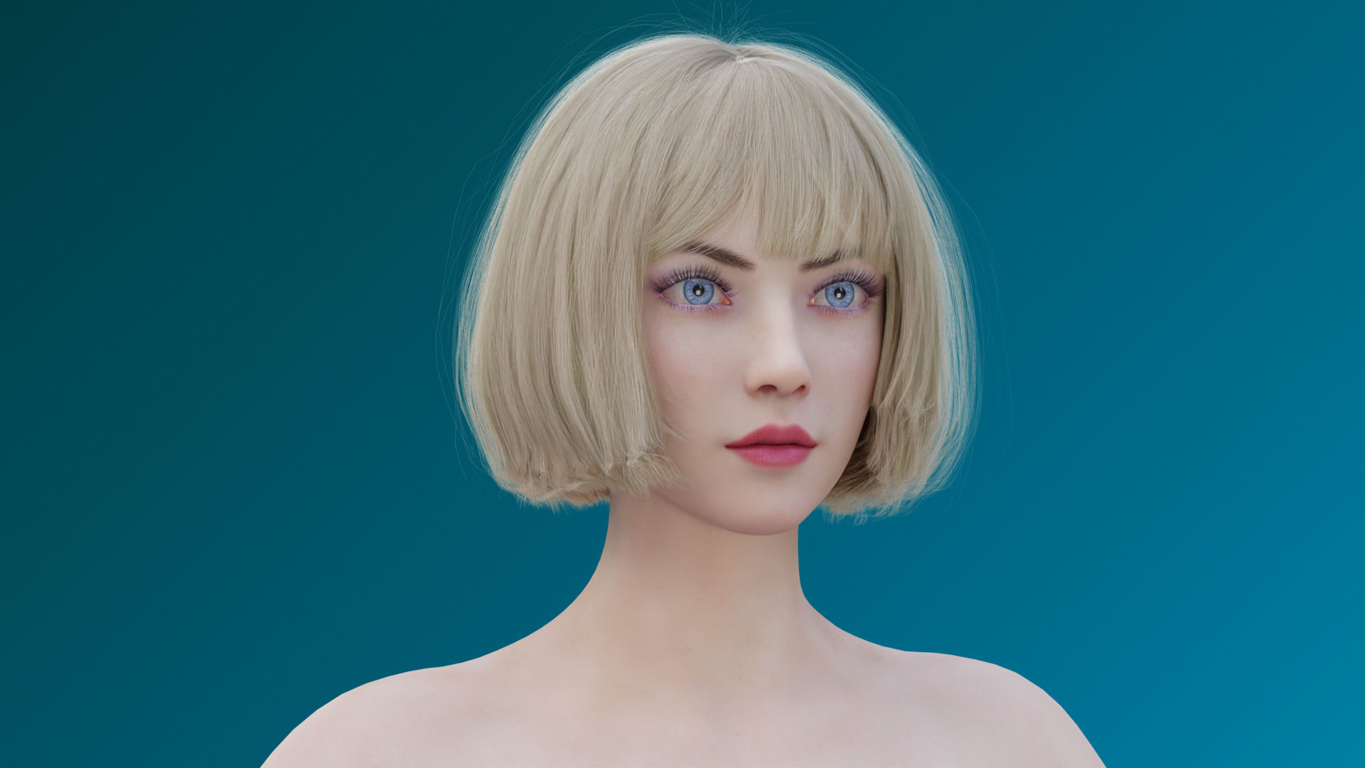3D model Realistic Pretty Girl - Blonde Hair Bangs - Rigged - 4K ...