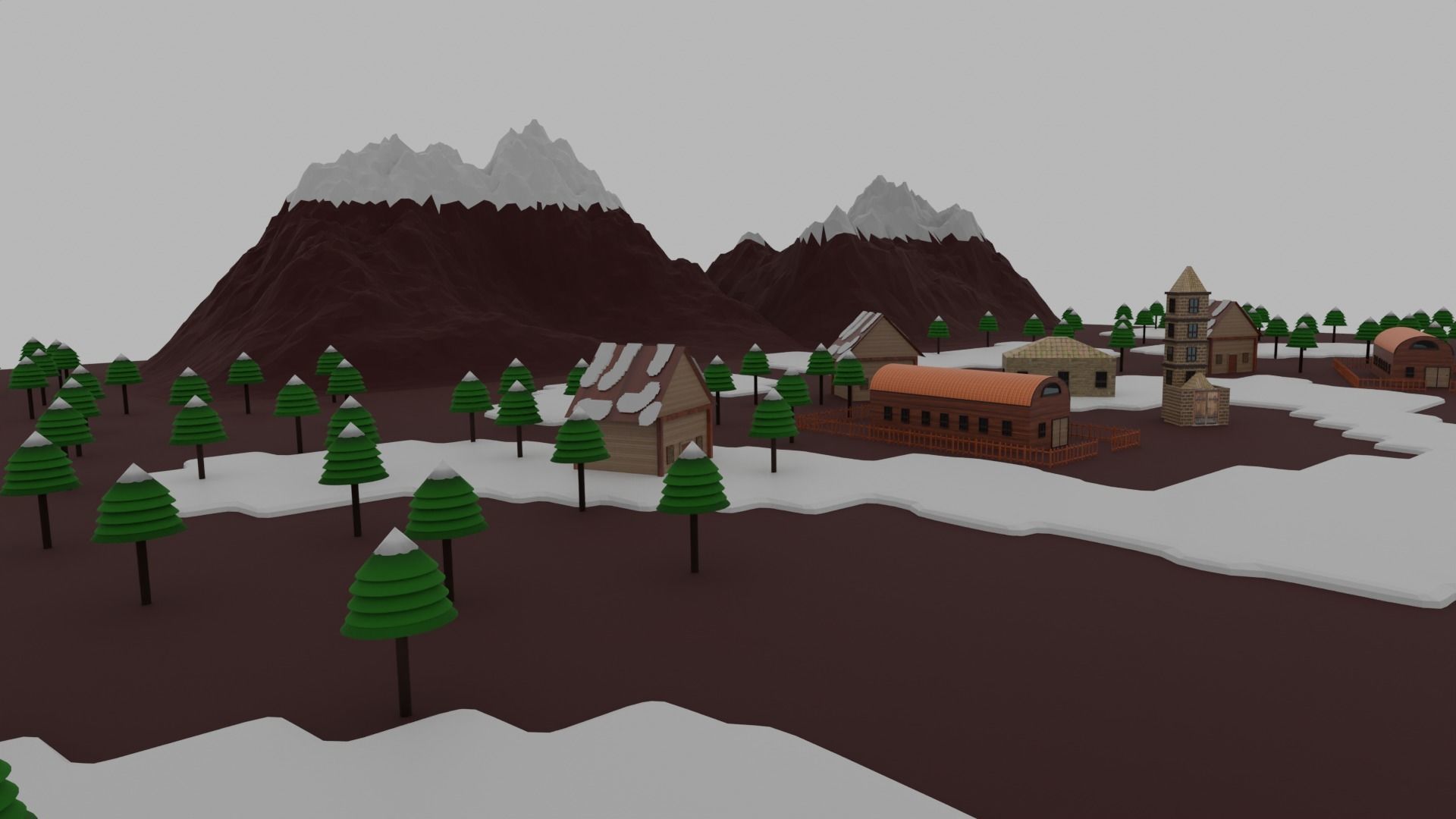 3D model Low Poly Snowy City VR / AR / low-poly | CGTrader