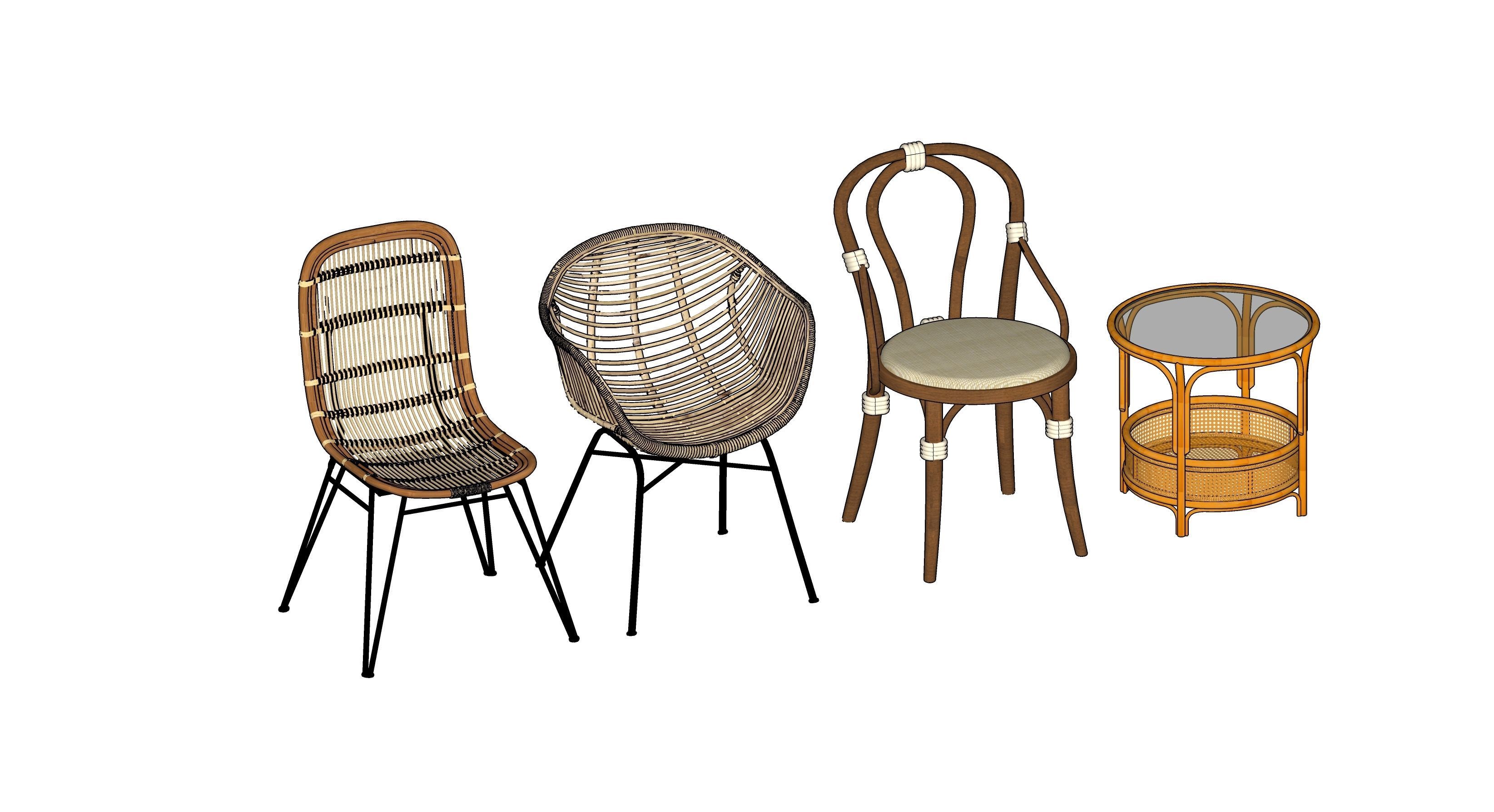 Rattan armcahir table furniture 3D model | CGTrader