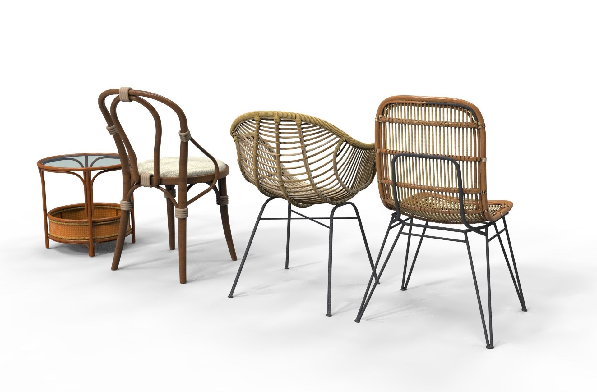 Rattan armcahir table furniture 3D model | CGTrader