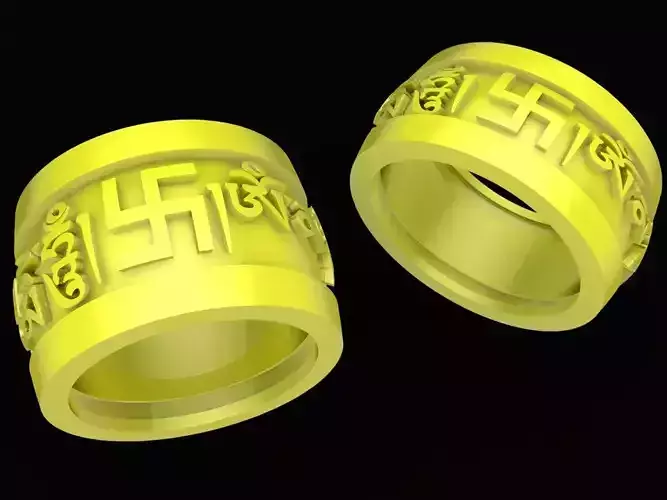 Spiritual Symbol Wide Band Ring with Engraved Motif 4894 3D model 3D ...