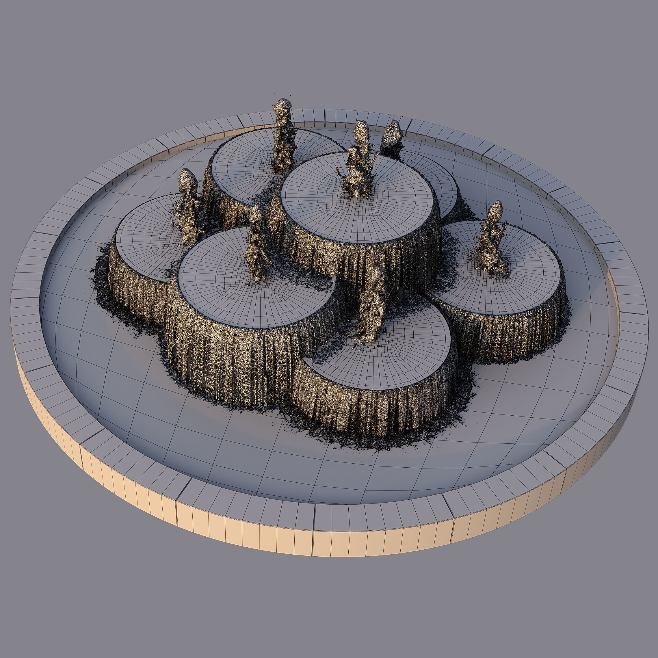 Circular Pond with Fountains 3D model | CGTrader