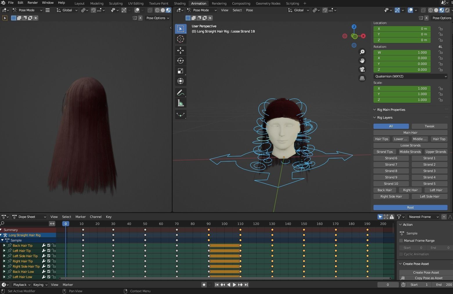 3D model Very Low Poly Realistic Straight Hair VR / AR / low-poly ...