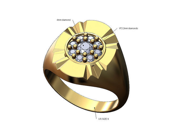 Diamond cluster claw marks oval signet US size 9 3D model 3D printable ...