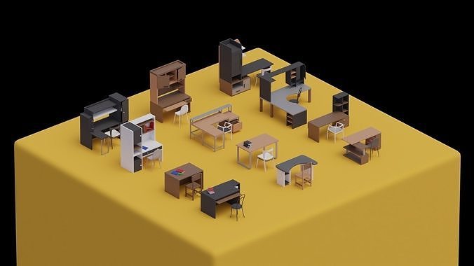 3D model Low Poly Desk Pack - Game Ready VR / AR / low-poly | CGTrader