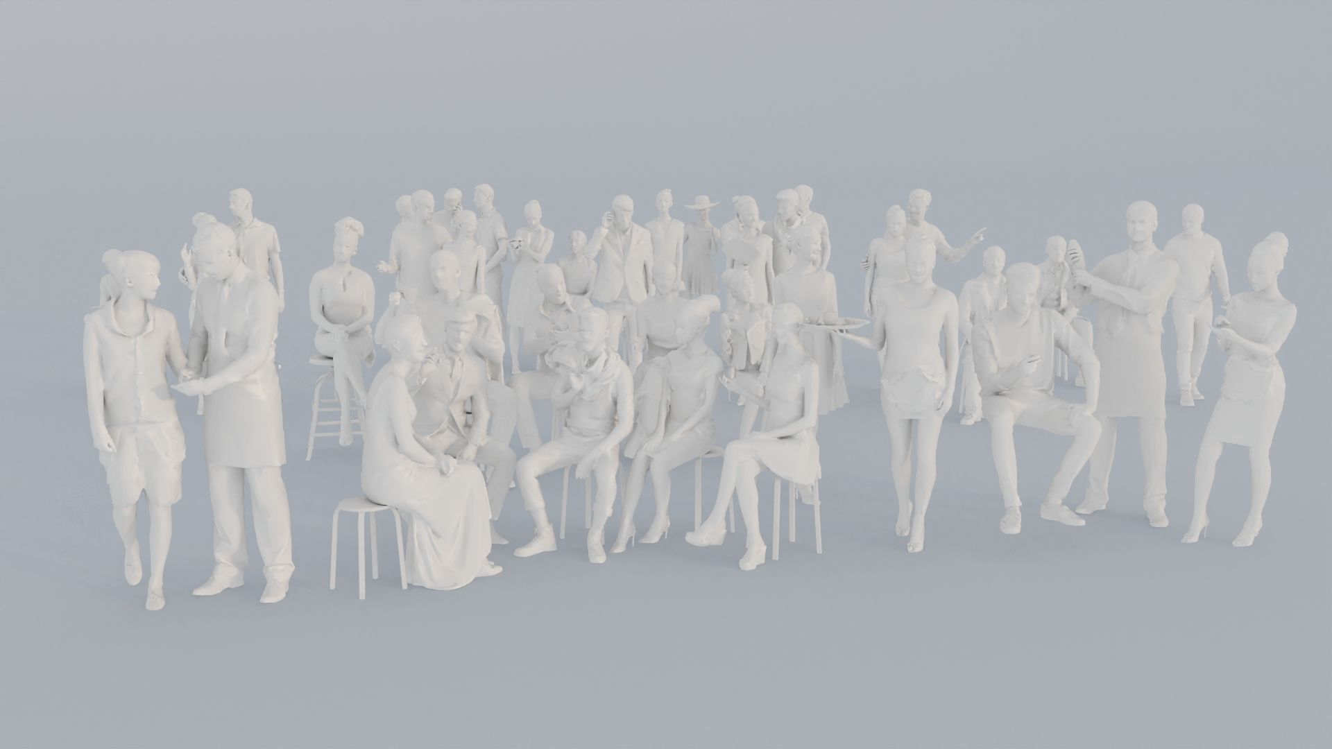 19 CAFE1 CAFE2 CASU1 CASU2 SITTING PEOPLE SCANS MAN WOMAN 3D model 3D printable | CGTrader