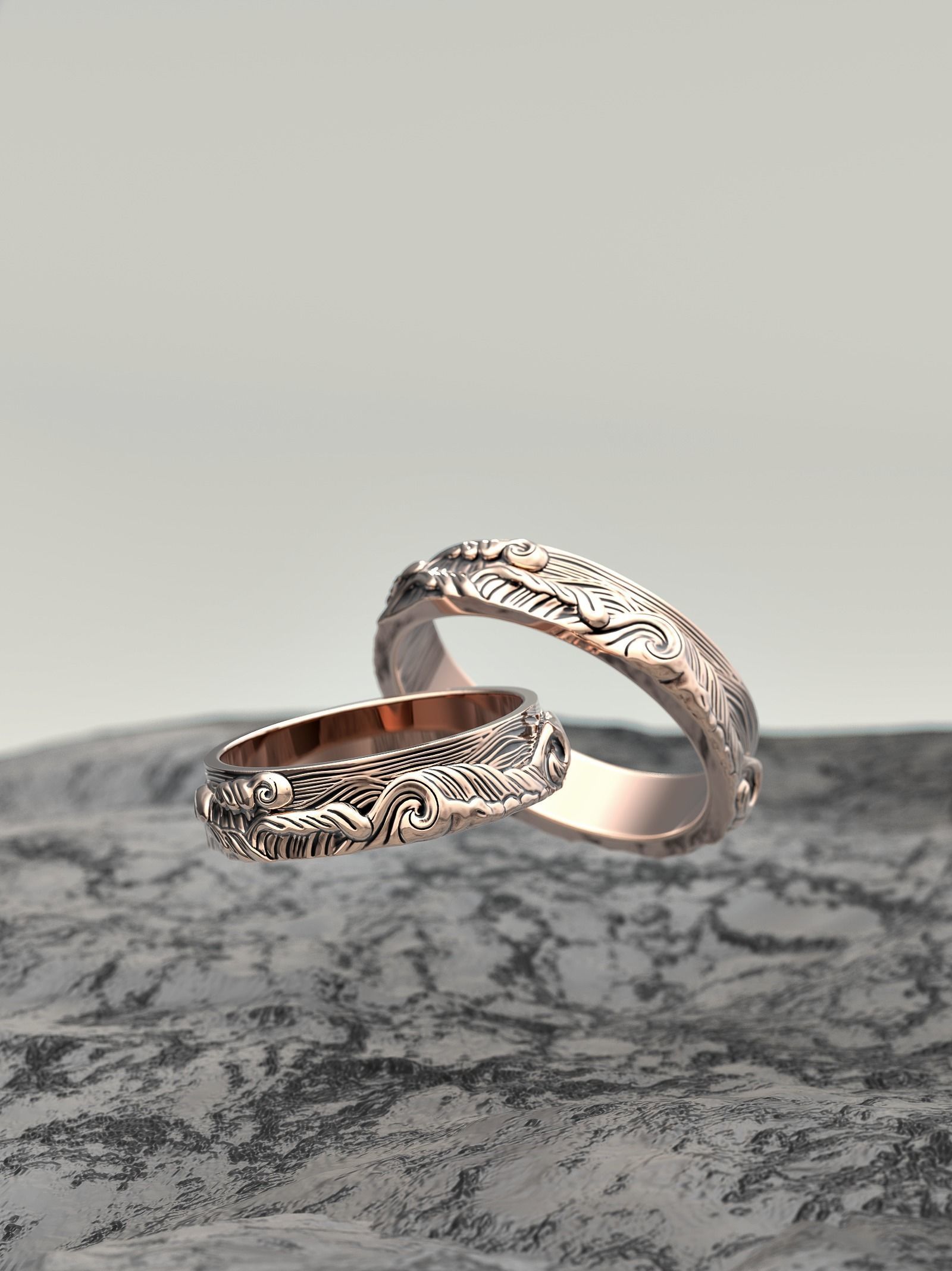 Wedding rings in the shape of a sea wave 3D model 3D printable | CGTrader
