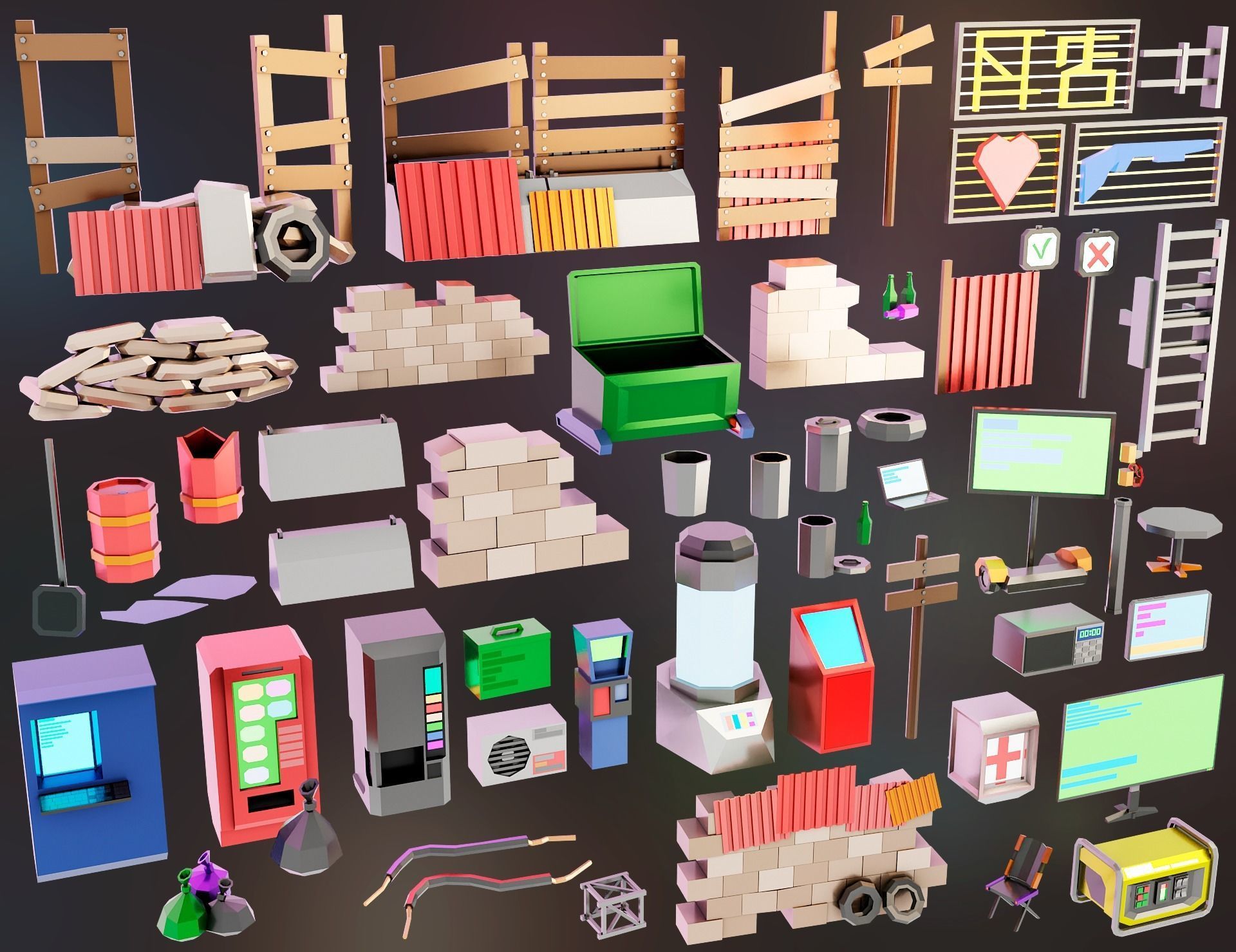 3D model Cyberpunk prop Pack Low poly VR / AR / low-poly | CGTrader