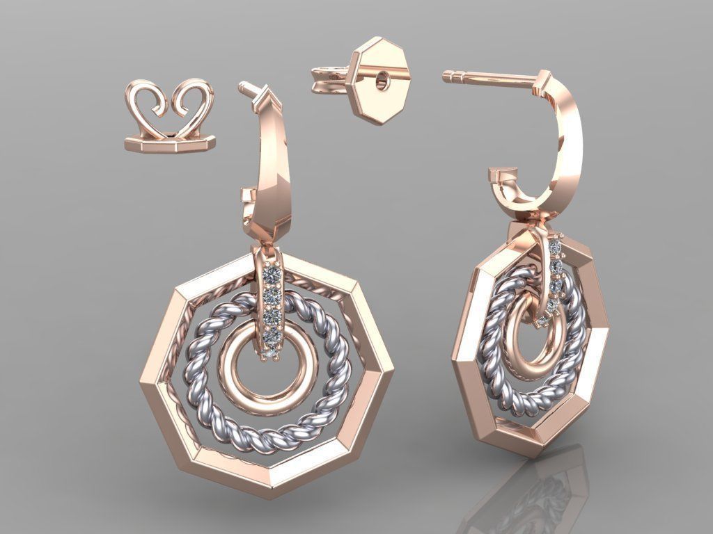 Printable jewelry3D STL earrings octahedron 3D model 3D printable ...