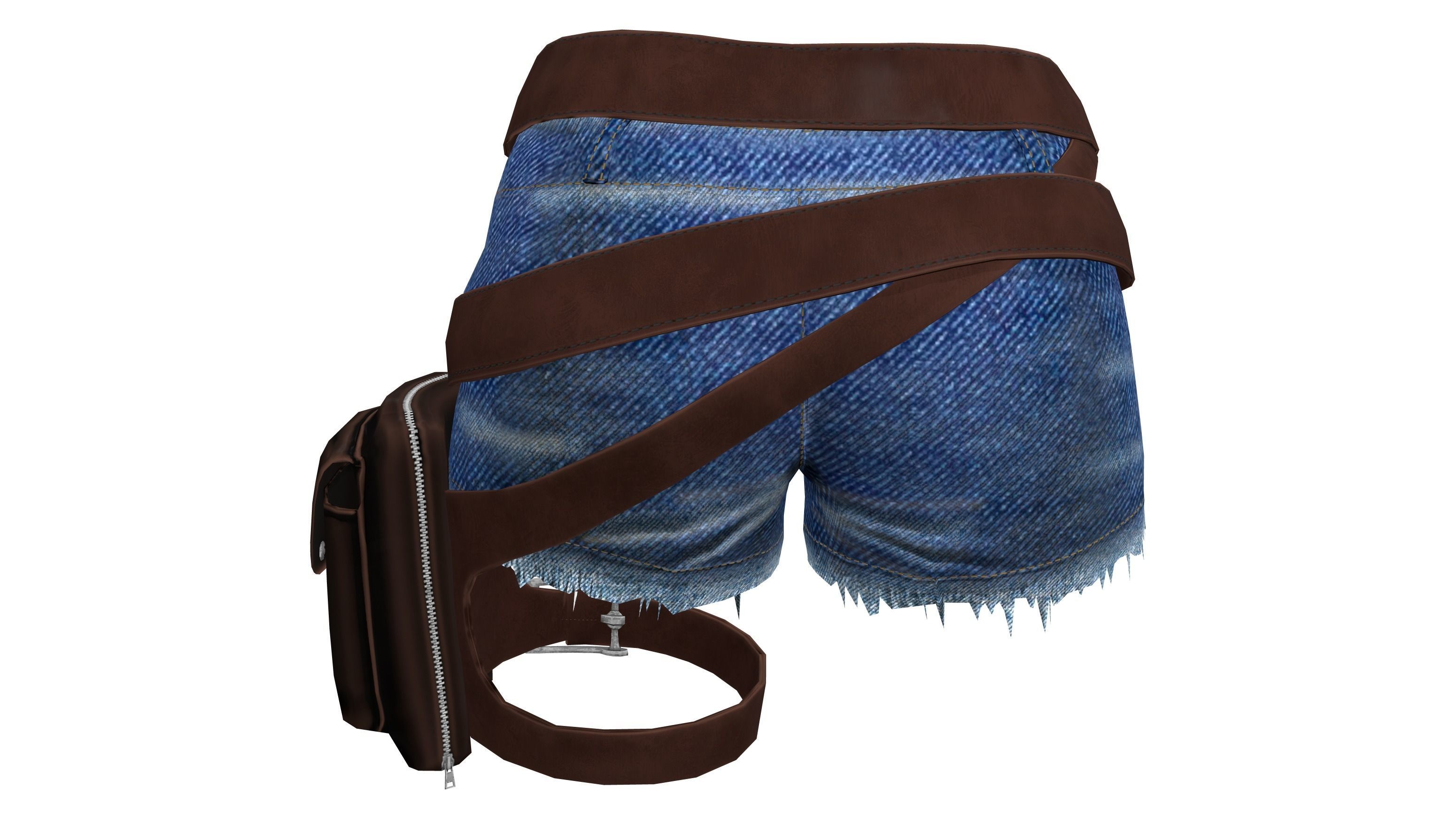 3D model Female Torn Mini Denim Short With Utility Pocket and Belts VR ...