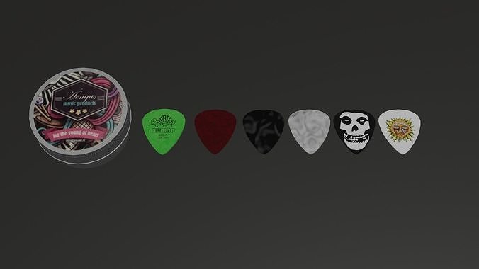 Guitar Picks and Pick case free 3D model | CGTrader