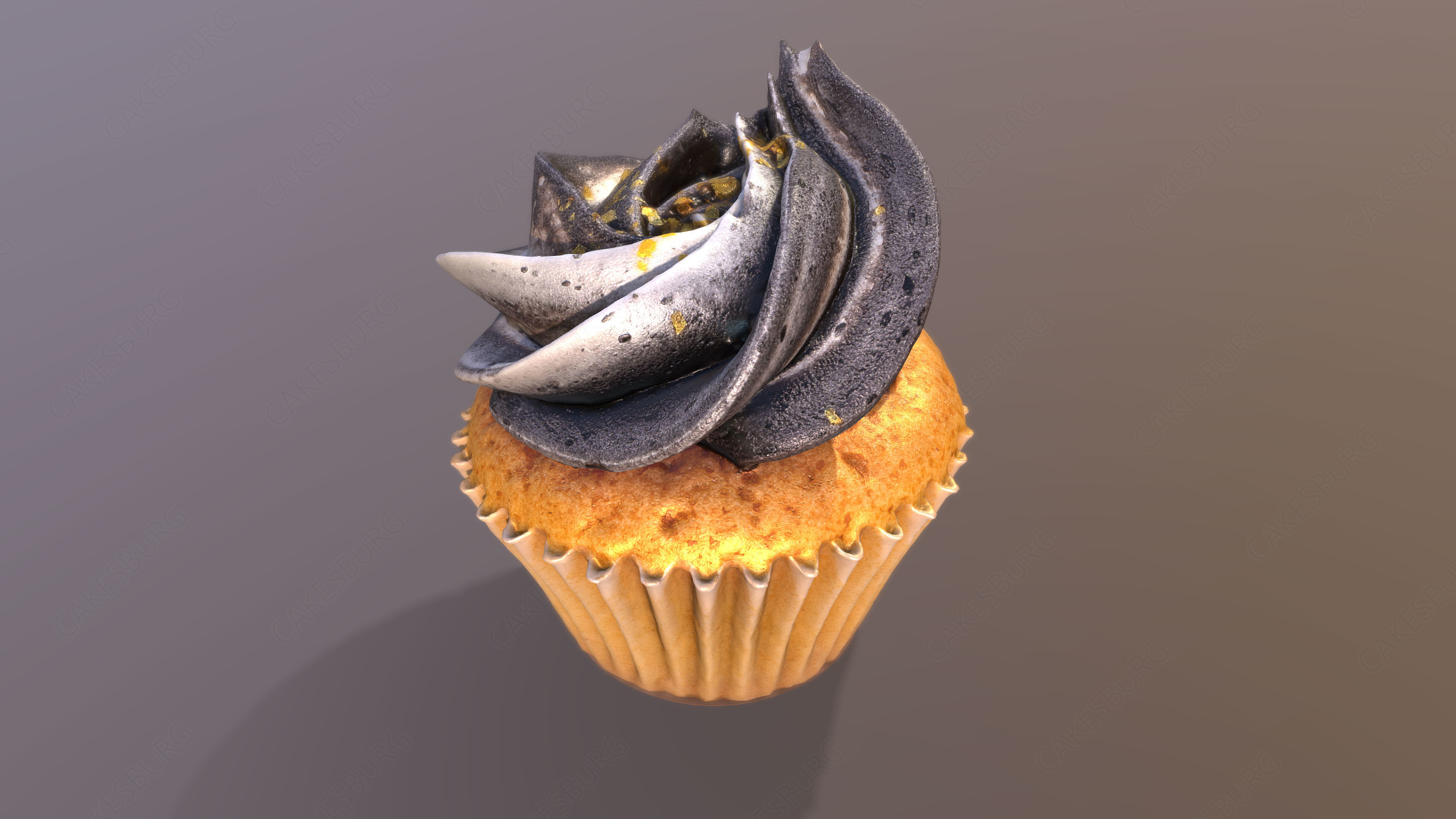 3D model Elegant Golden Flakes Cupcake VR / AR / low-poly | CGTrader