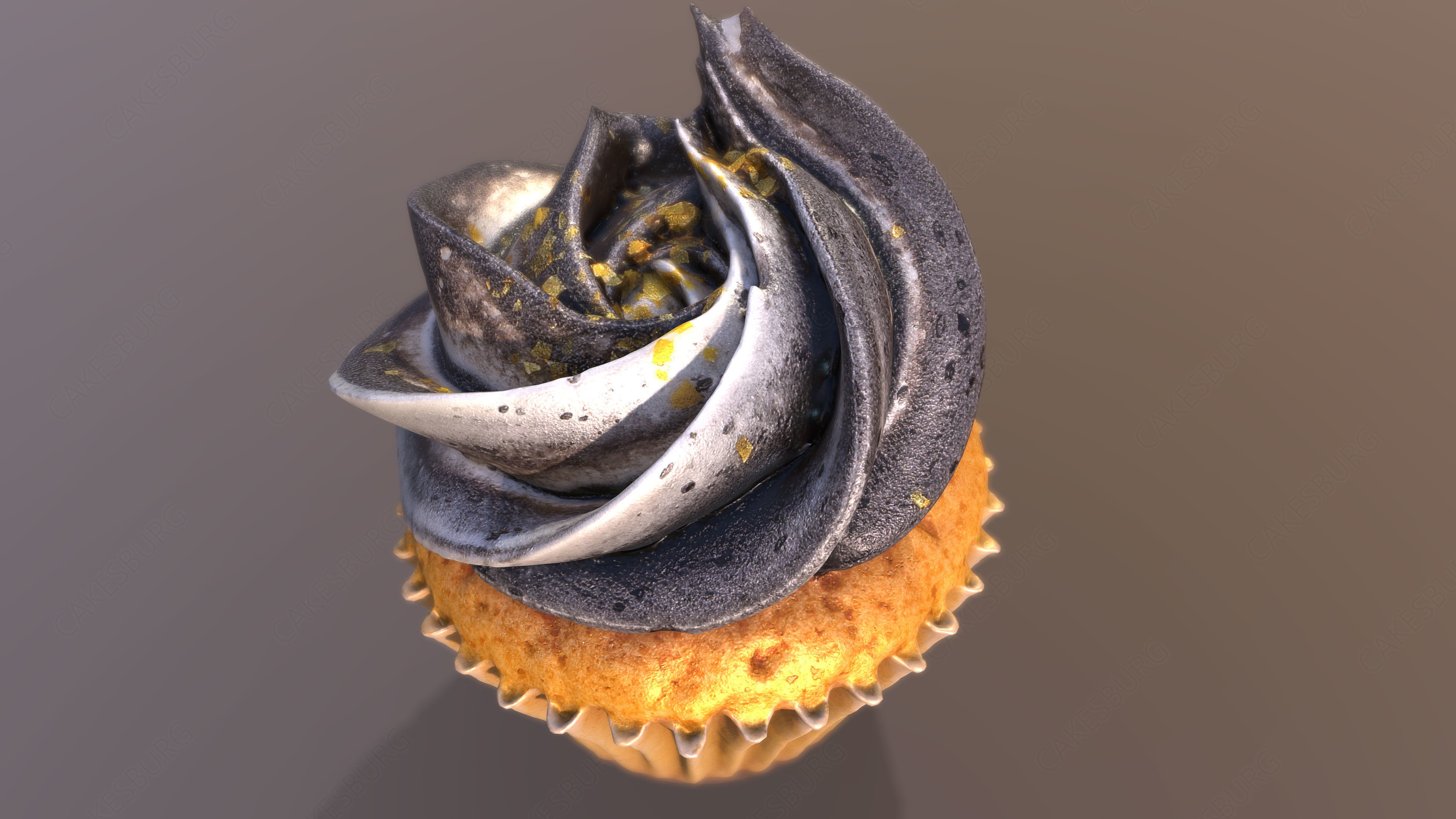 3D model Elegant Golden Flakes Cupcake VR / AR / low-poly | CGTrader