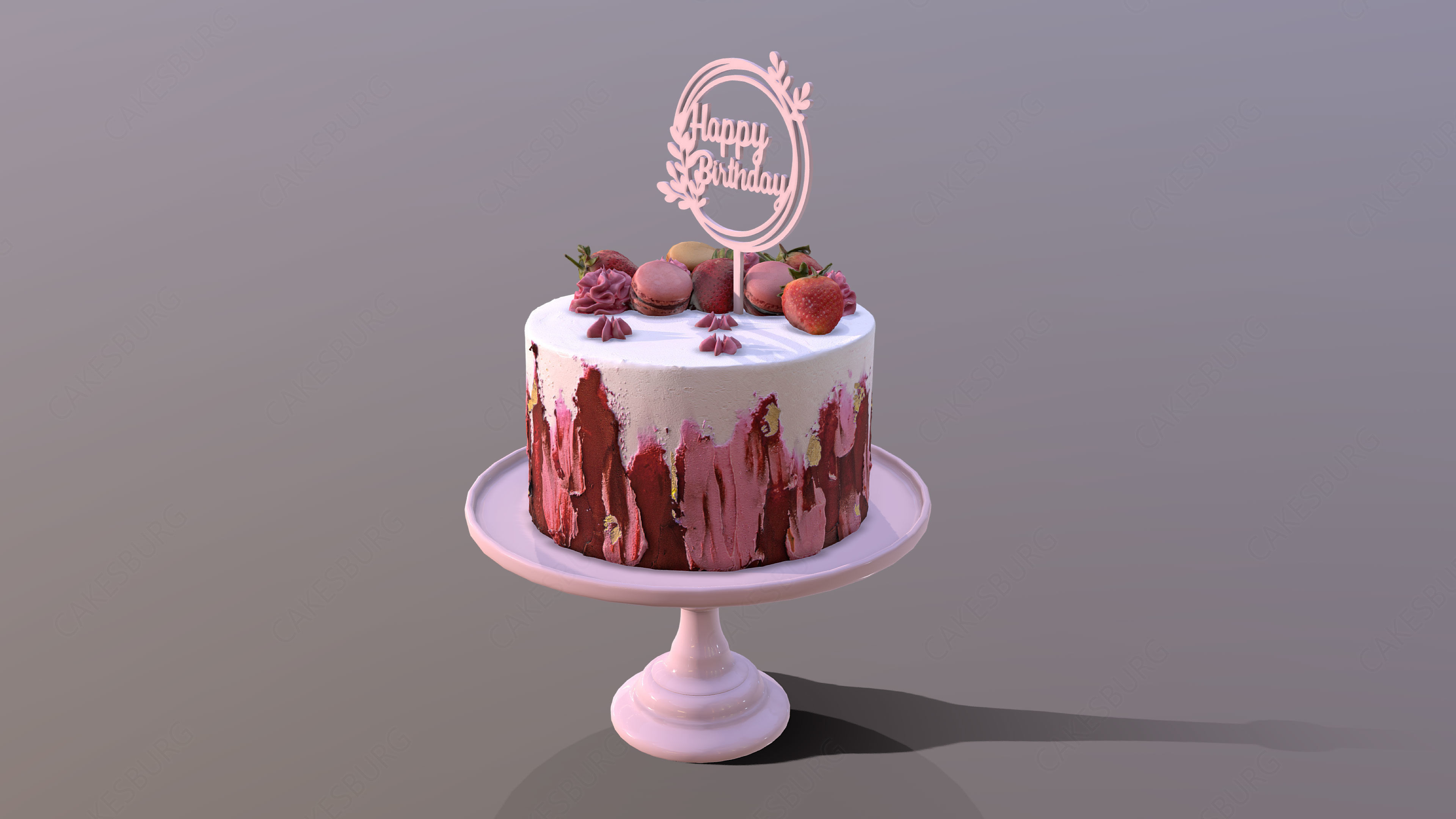 3D model Elegant Hibiscus Strawberry Swirl Birthday Cake VR / AR / low ...