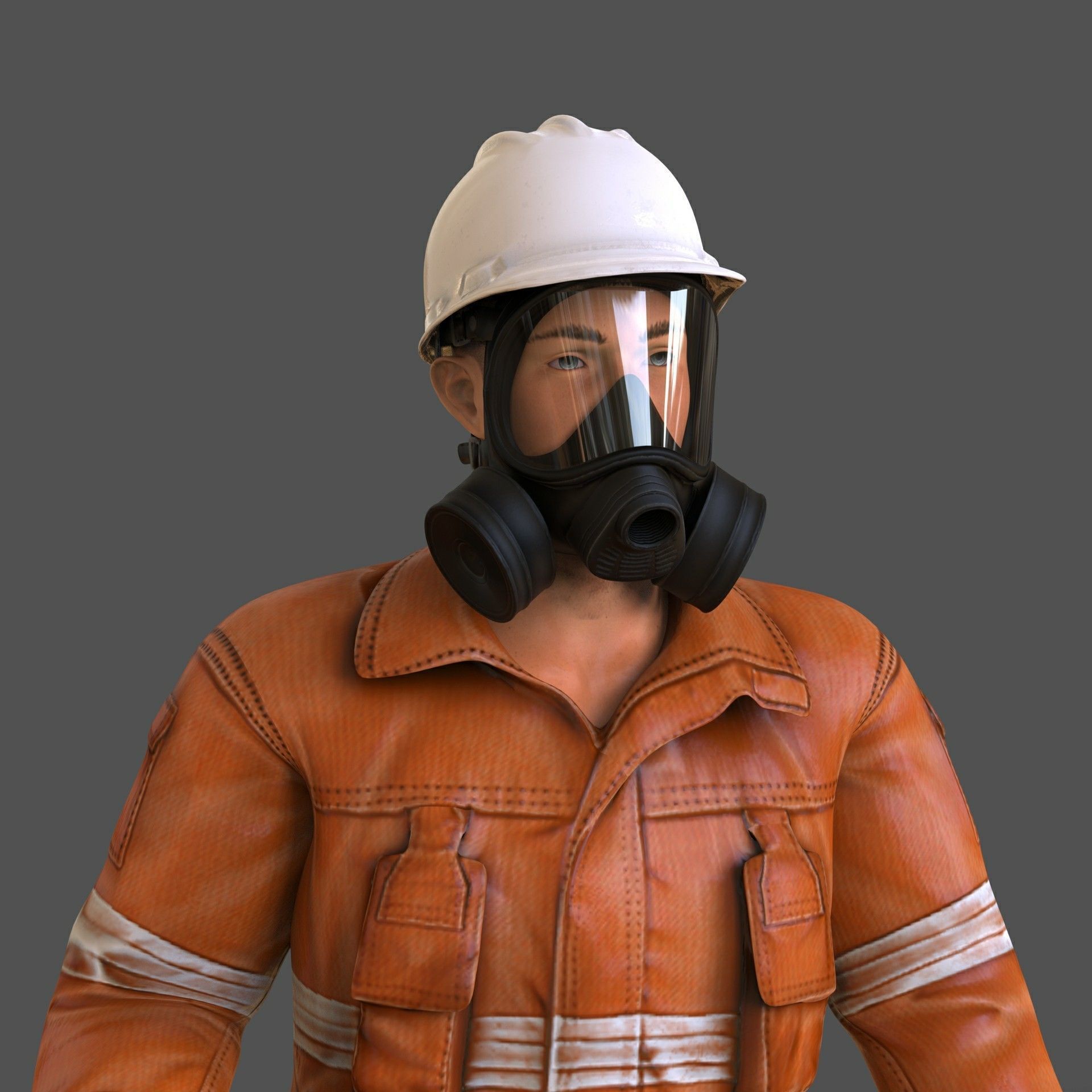3D model GAS MASK worker character RIGGED ANIMATED VR / AR / low-poly ...